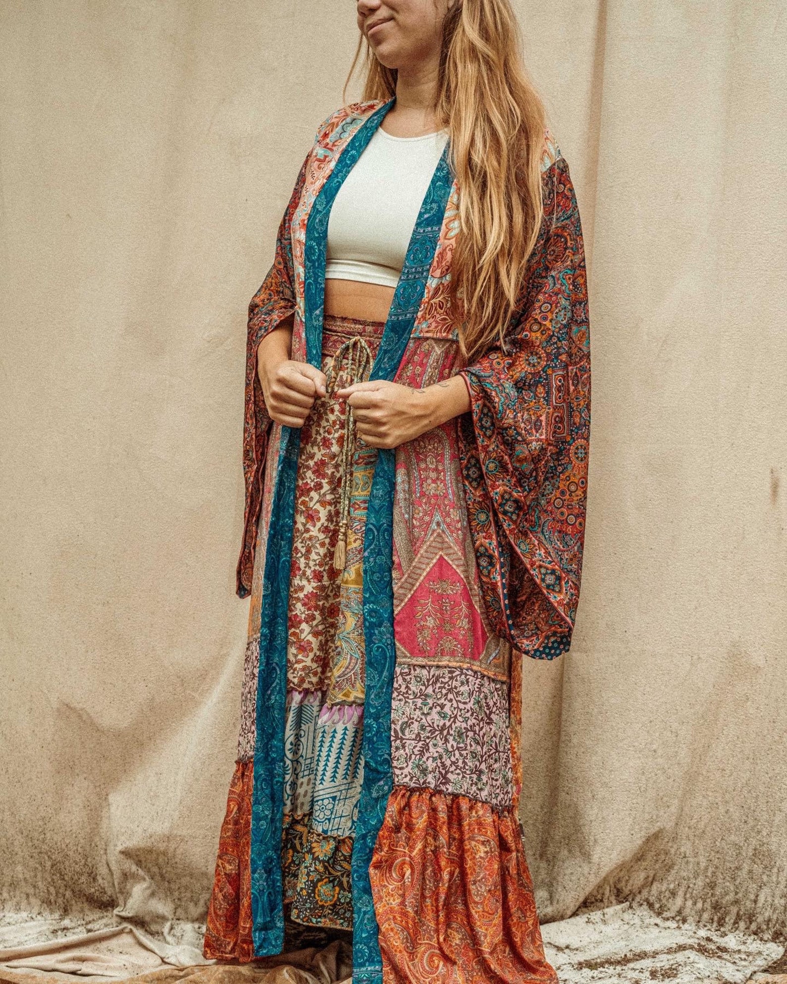 Hippie Bohemian Patchwork Silk Kimono Recycled Silk Bell - Etsy