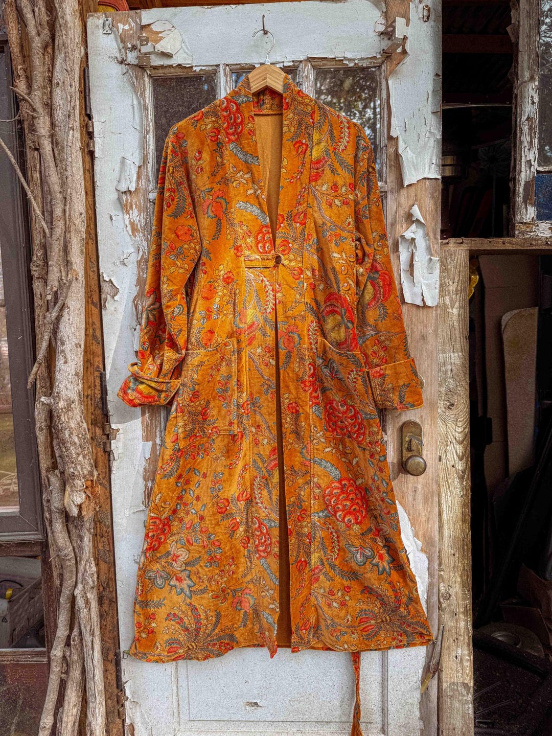 100% Organic Cotton Velvet Jacket, Fall Winter Long Trench Coat ...