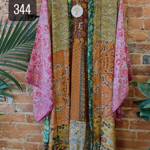 Hippie Bohemian Patchwork Silk Kimono, Choose Your Color, Recycled Silk ...