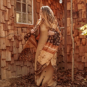 Boho Desert Solstice Sun Moon Maxi Shirt Dress, Neutral Patch Bohemian ...