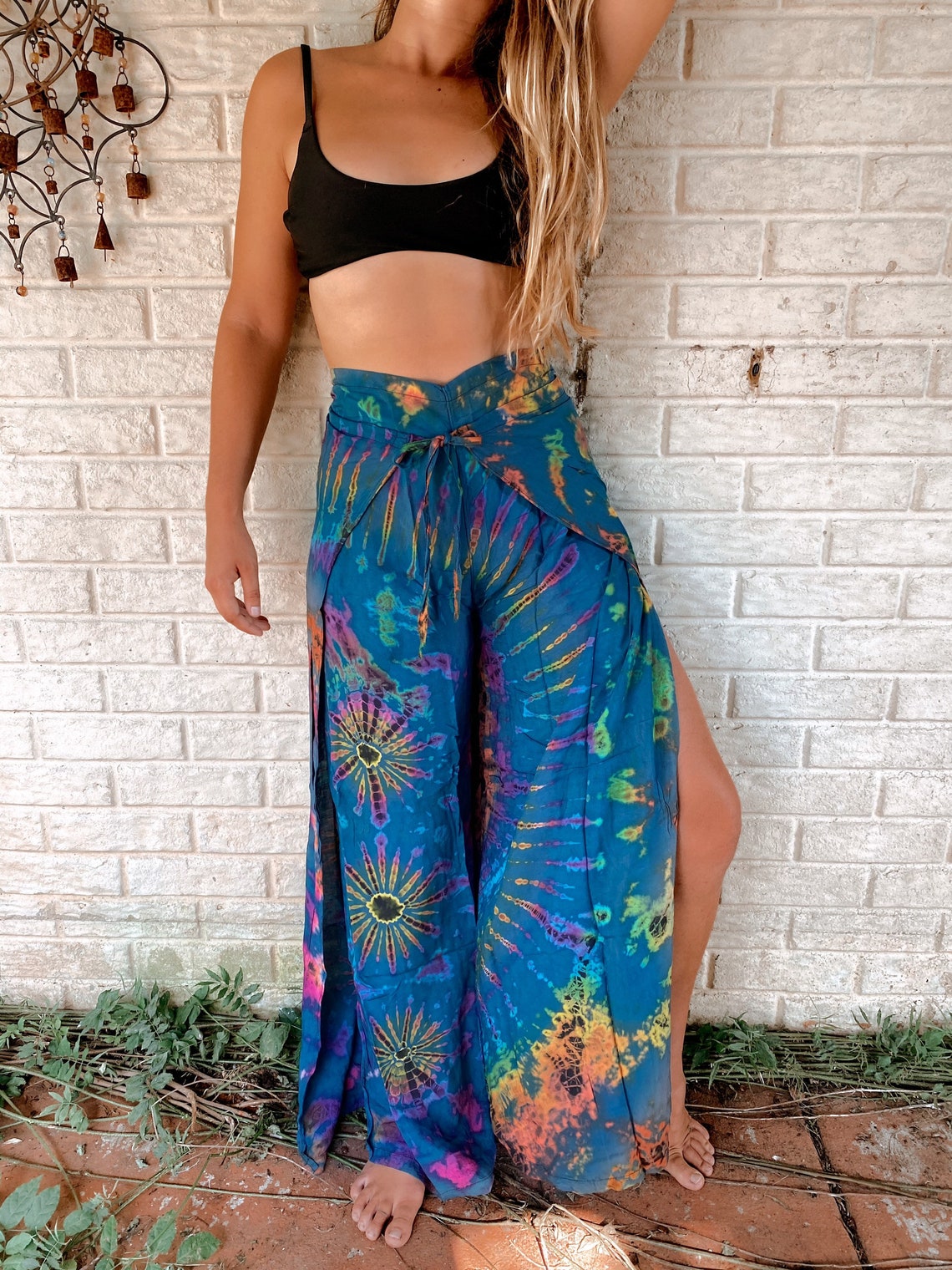 Wrap Split Leg Pants Open Flow Pants Hippie Tie Dye Palazzo Etsy
