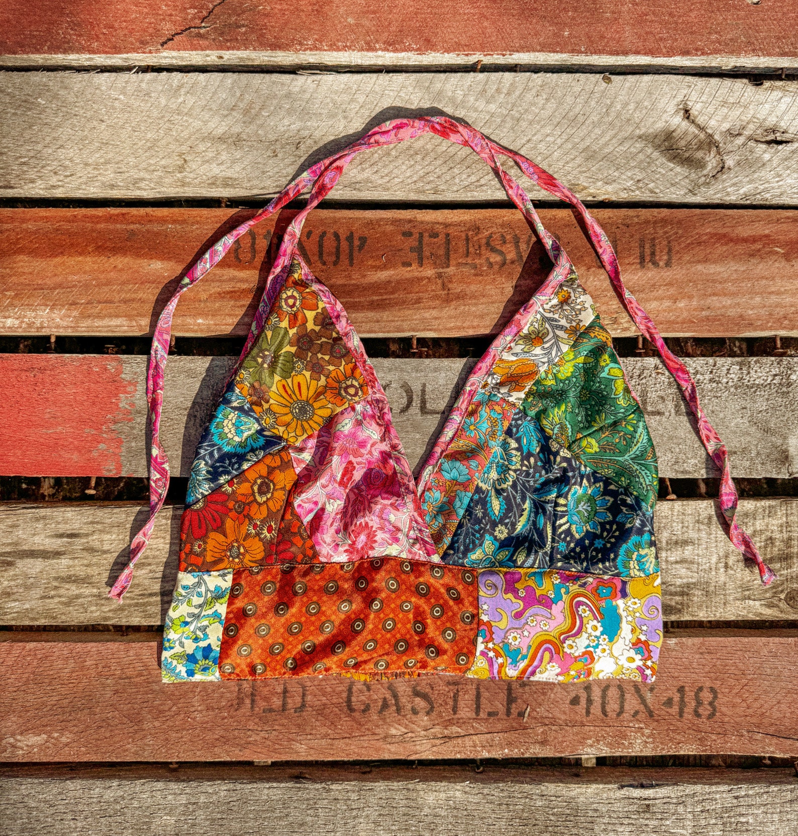 Hippie Boho Festival Recycled Patchwork Bralette, Summer Colorful Bra ...
