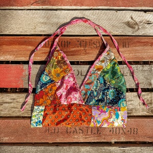 Hippie Boho Festival Recycled Patchwork Bralette, Summer Colorful Bra ...