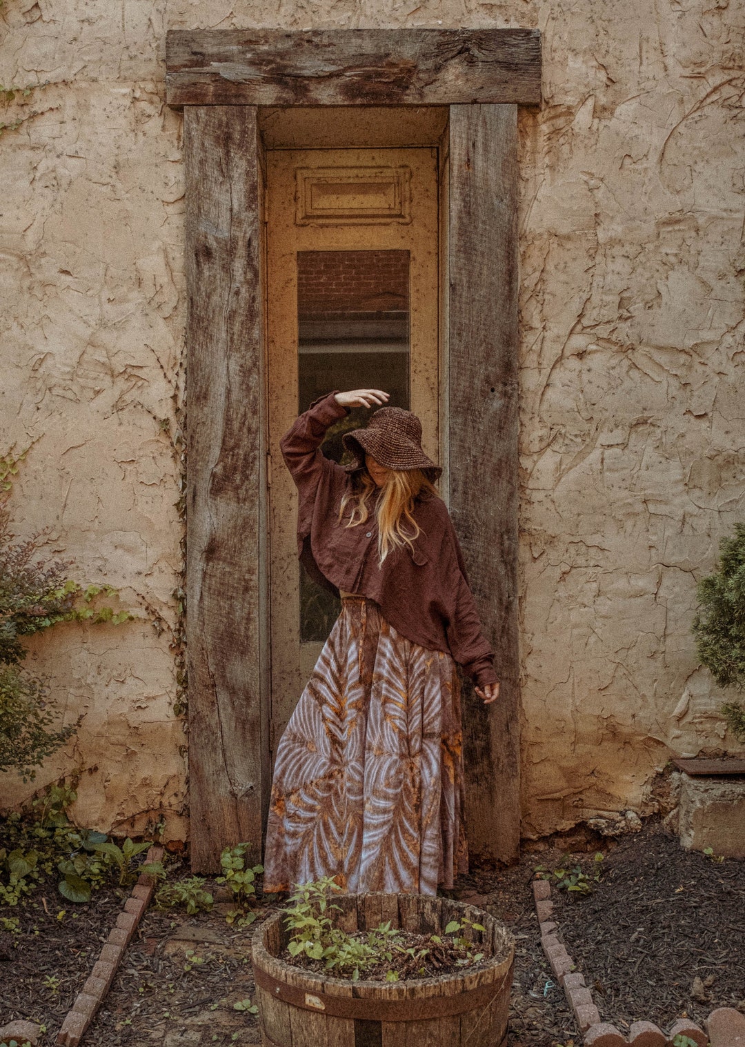 Beachy Boho Chic Bamboo Cotton Cropped Shacket, Earthy Style Long ...