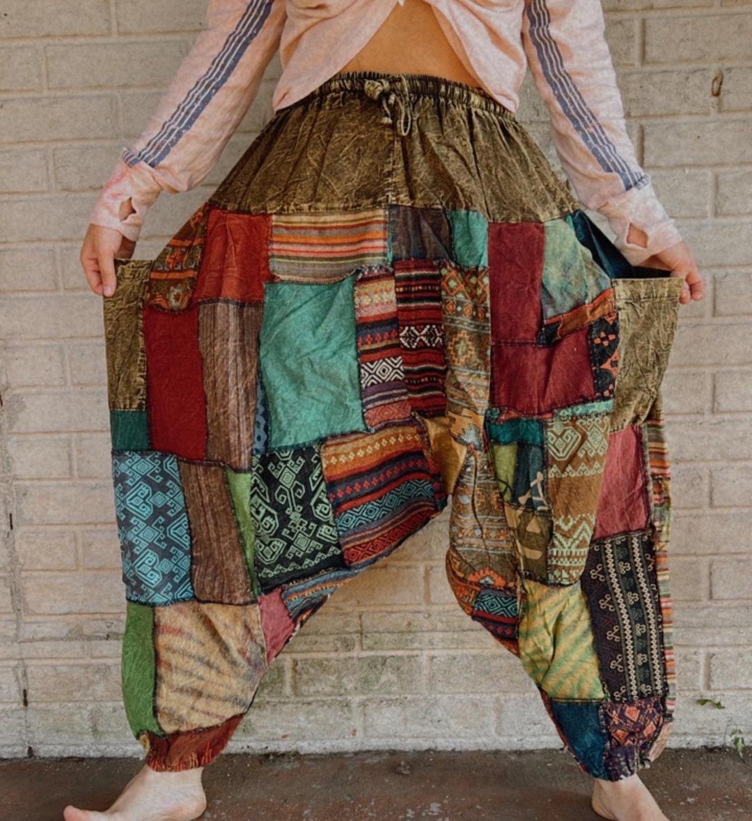 Hippie Patchwork Cotton Harem Pants, Unique, One of a Kind Festival ...