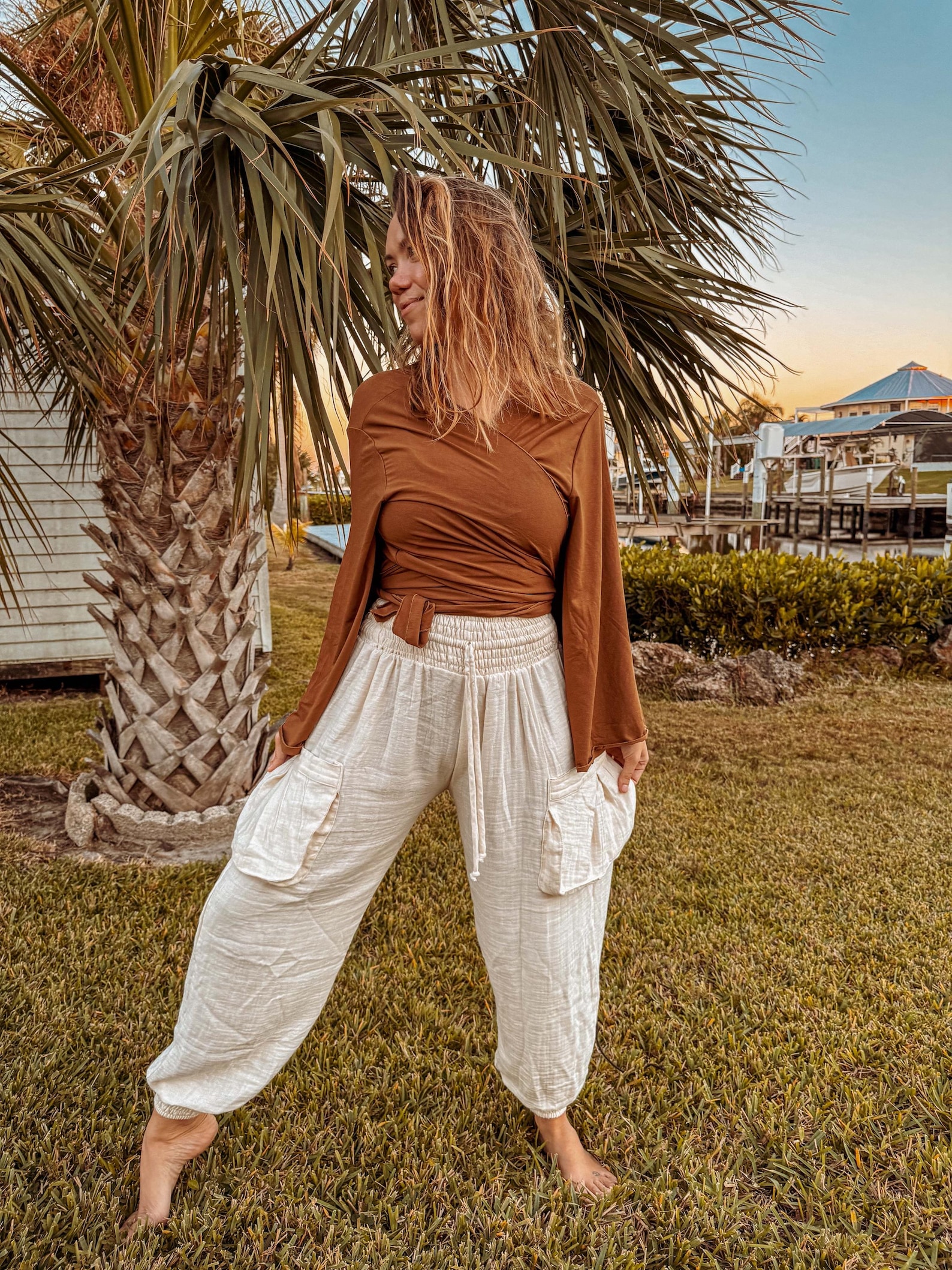 ORGANIC Unisex Beachy Bohemian Cargo Jogger Pants, Bamboo Cotton Large ...