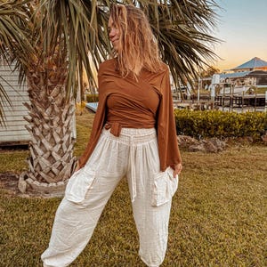 ORGANIC Unisex Beachy Bohemian Cargo Jogger Pants, Bamboo Cotton Large ...