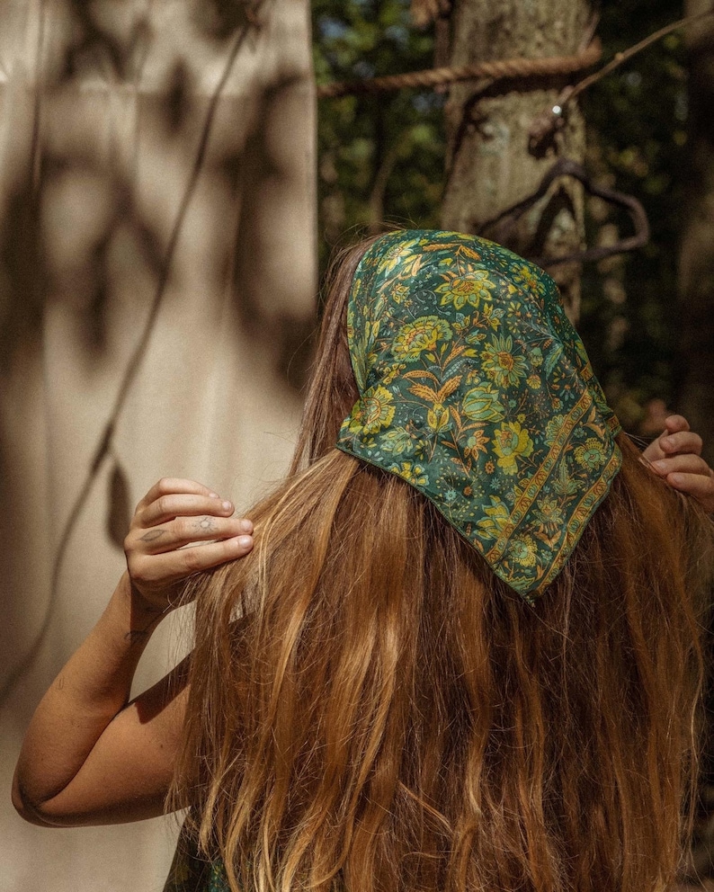 Silk Hippie Boho Bandana Square Head Scarf Bohemian Hair Etsy
