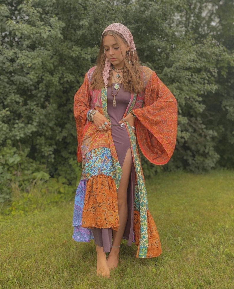 Hippie Bohemian Patchwork Silk Kimono Recycled Silk Bell - Etsy