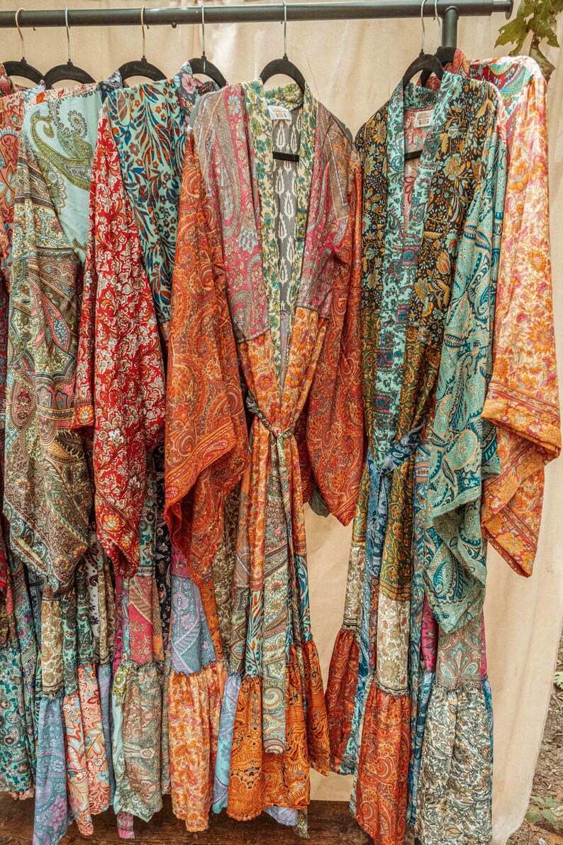 Hippie Bohemian Patchwork Silk Kimono Recycled Silk Bell - Etsy
