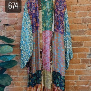 Hippie Bohemian Patchwork Silk Kimono, Choose Your Color, Recycled Silk ...