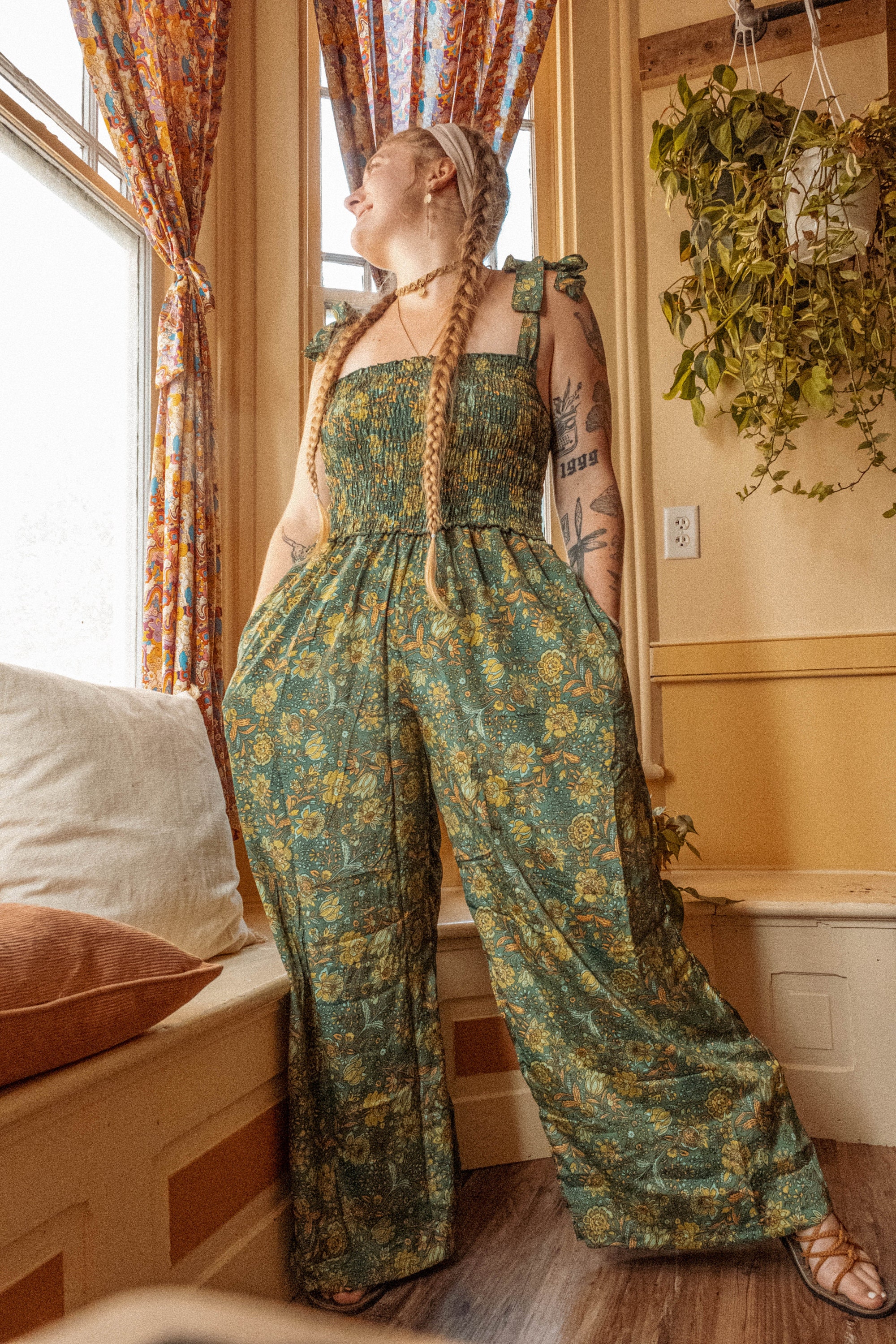2-in-1 Hippie Silk Wide Leg Jumpsuit, Flare Pants, Fall Outfit ...