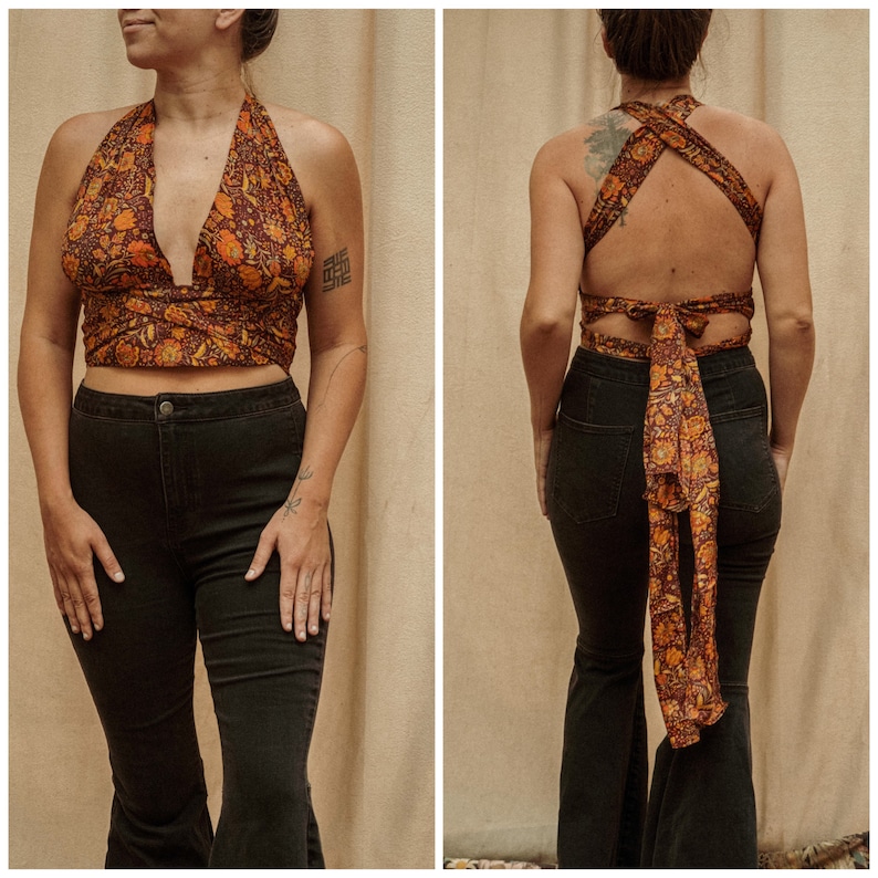 Hippie Boho Wrap Top, Multi-way Scarf Top, Backless Halter Top, 70s ...