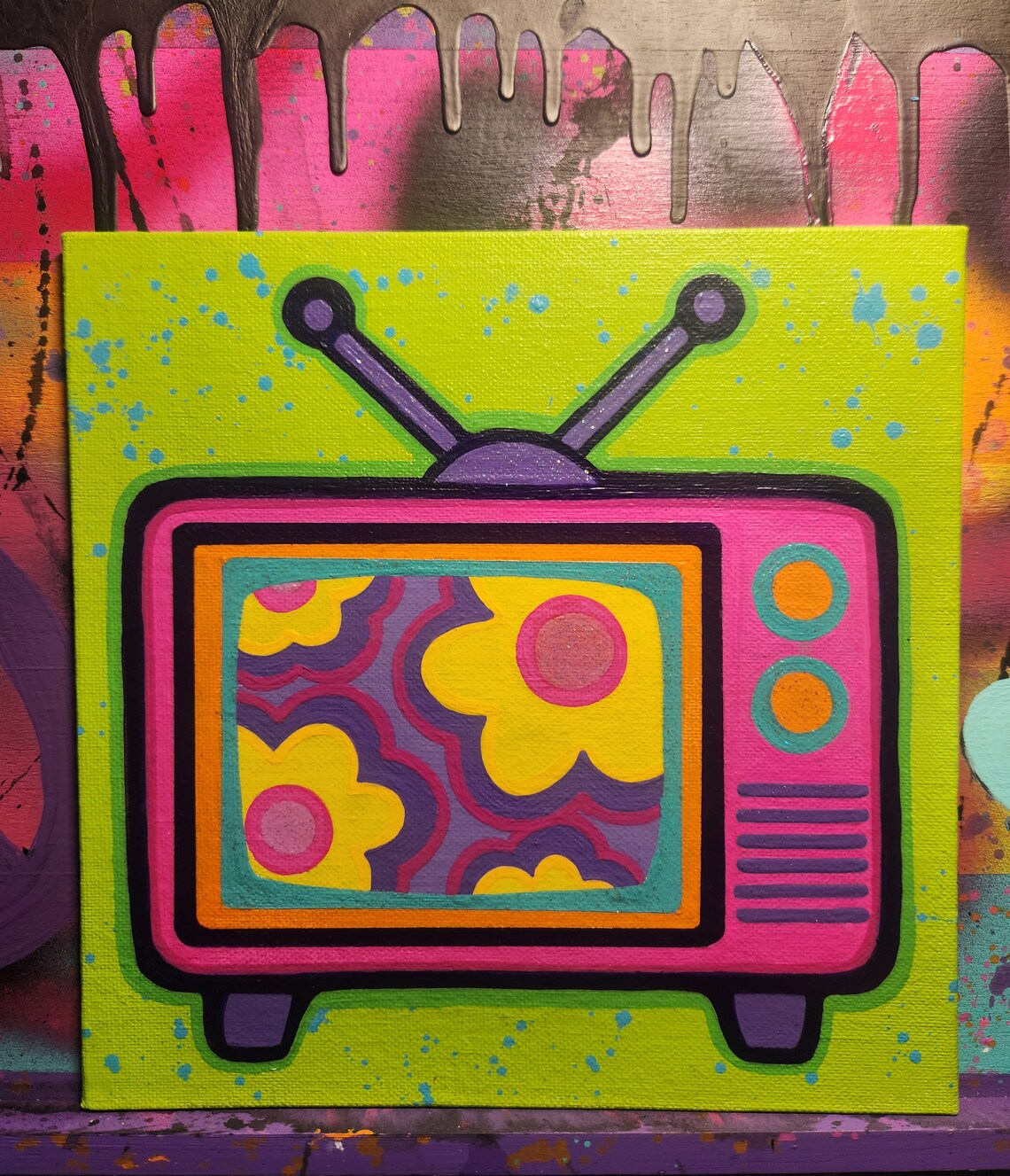 Retro Groovy Television Painting - Etsy