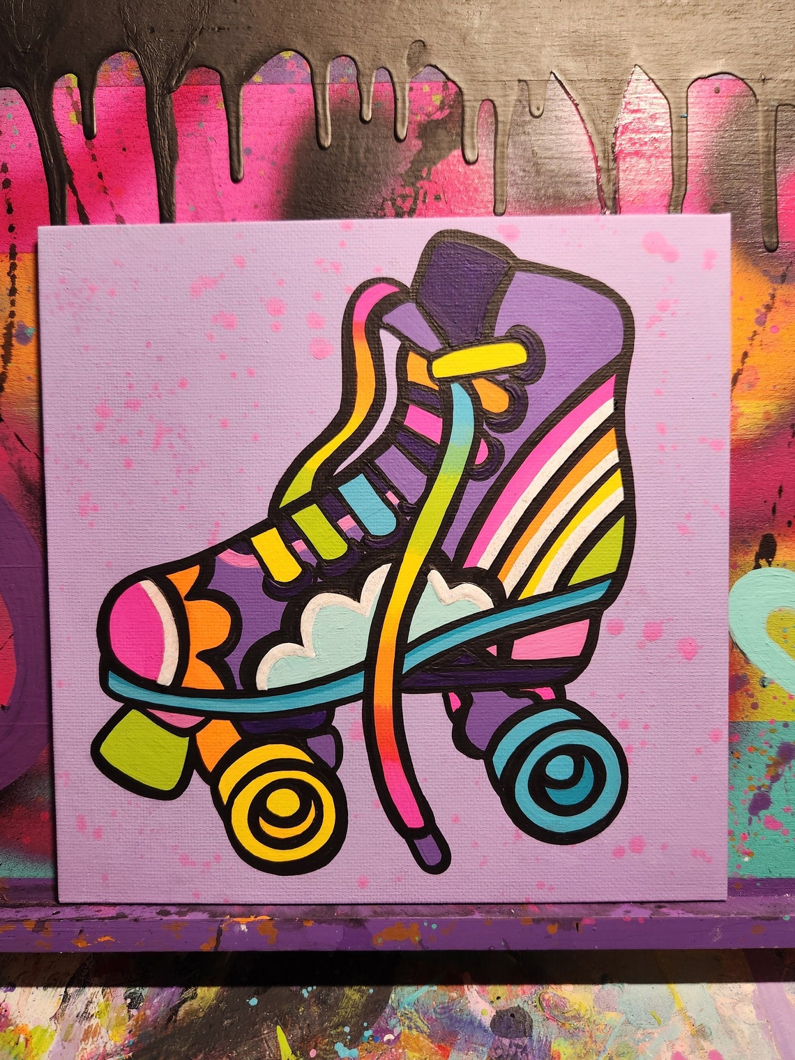 Rainbow Retro Rollerskate Art - Etsy