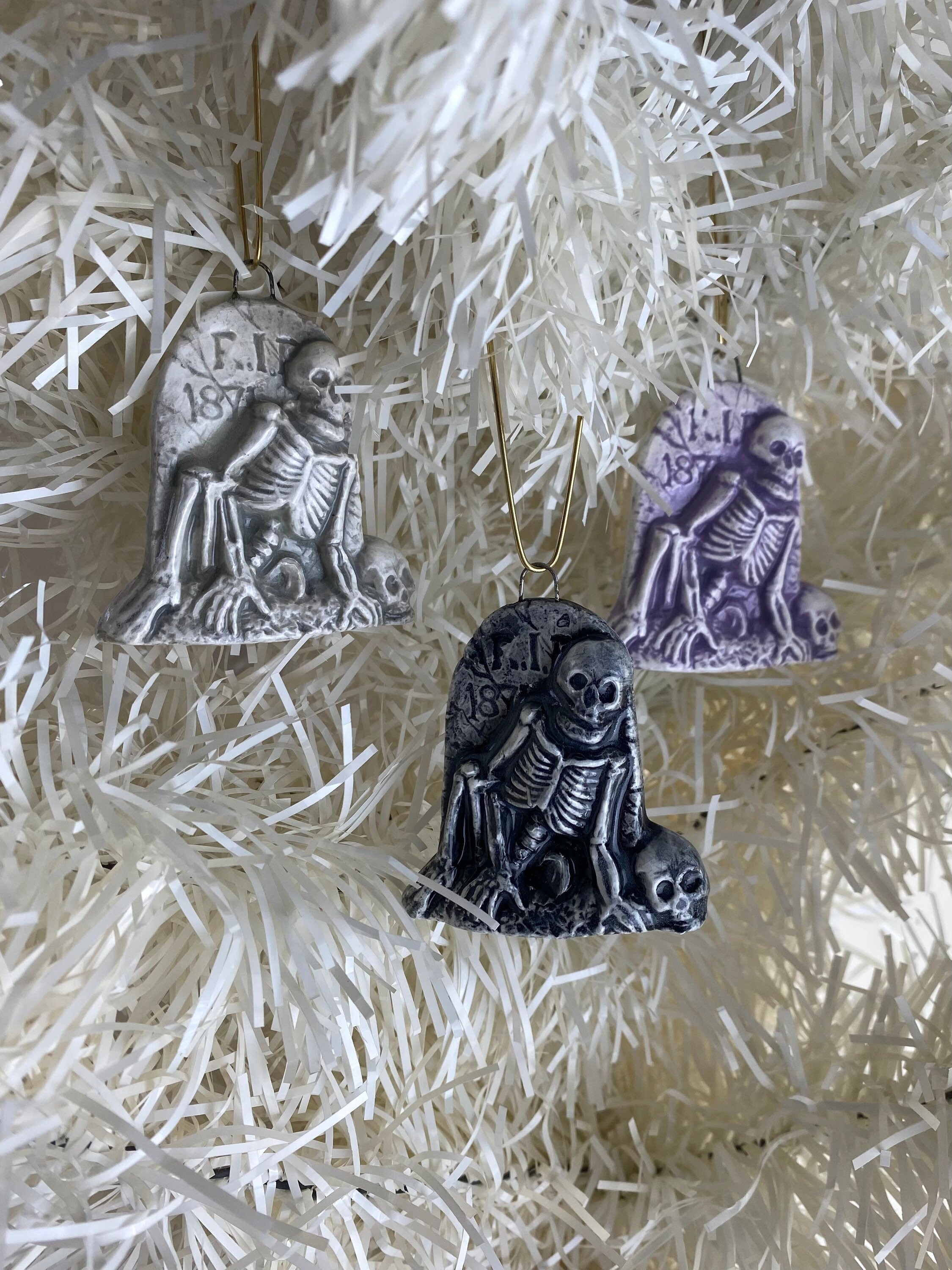 Glazed Porcelain Ceramic Skeleton With Tombstone Ornament - Etsy