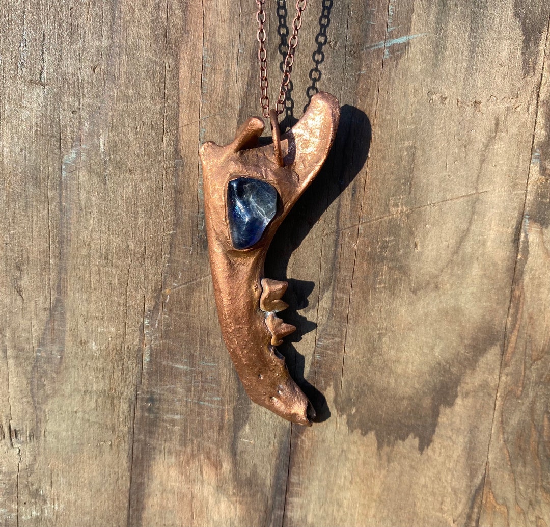 Handmade Copper Electroformed Real Raccoon Jaw Bone With Aura Quartz ...