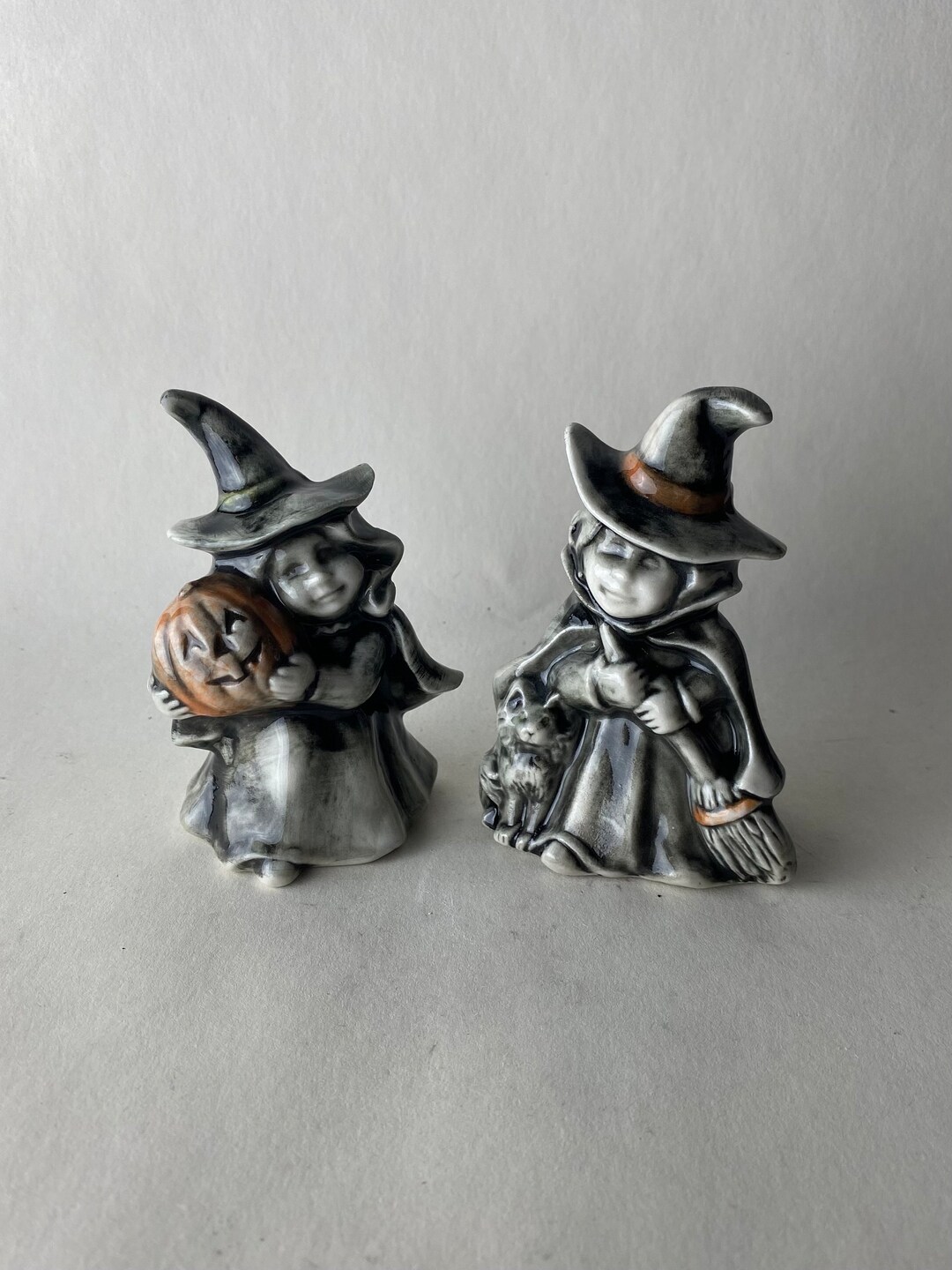Vintage Inspired Ceramic Witch Figure / Halloween Decor Figurine, 2 ...
