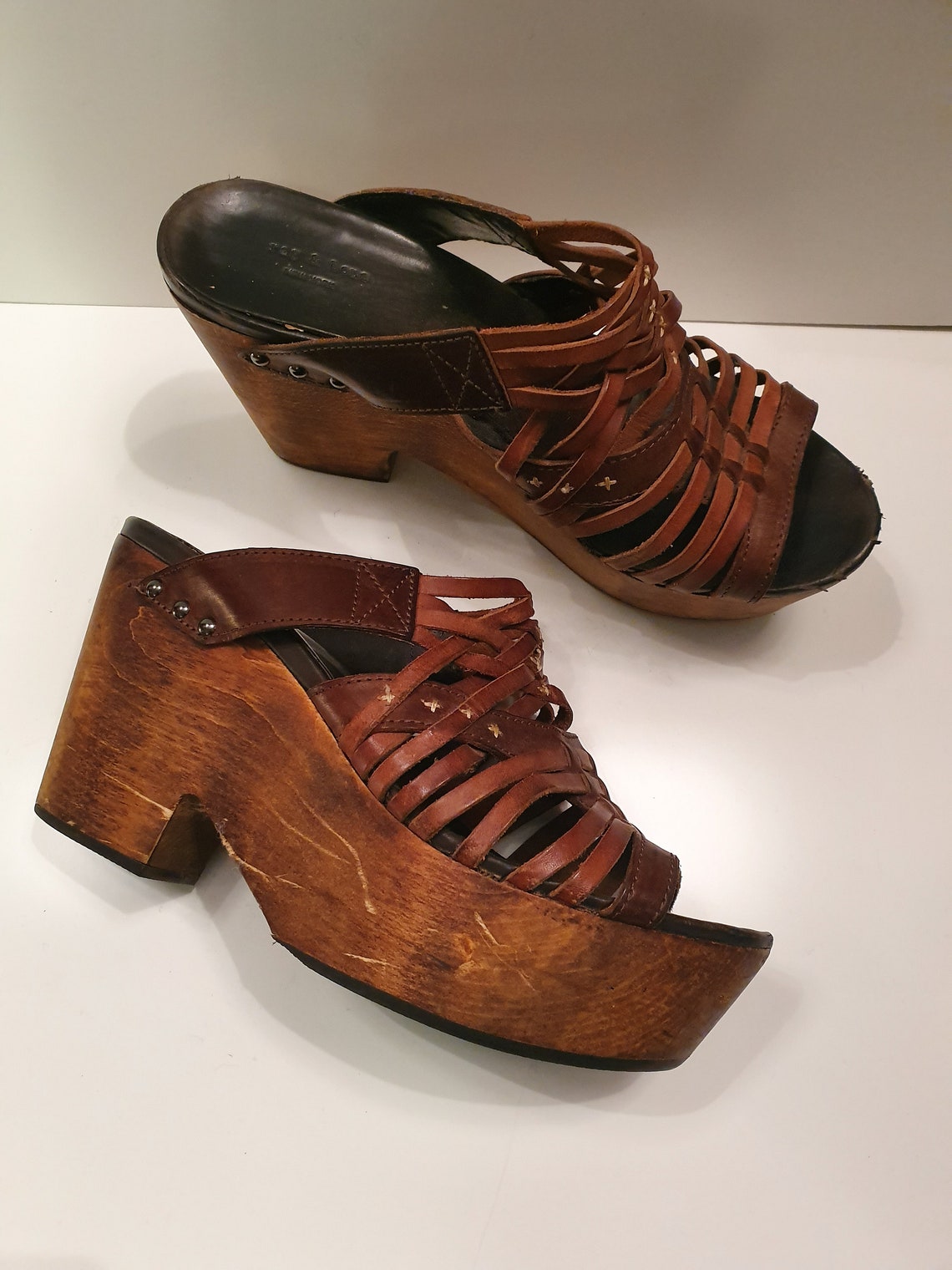 90s Wood & Leather Clog - Etsy