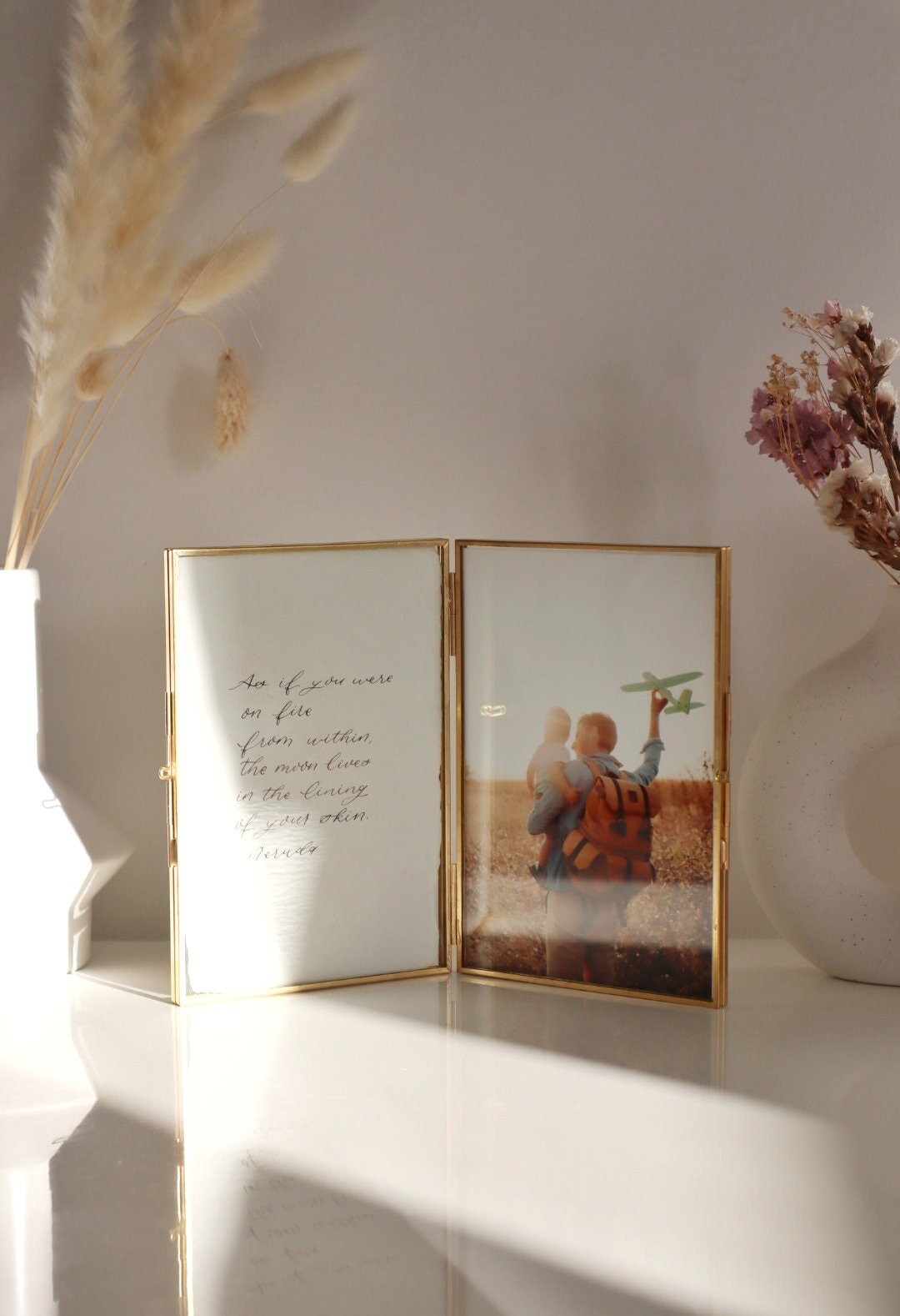 Custom Calligraphy Double Photo Frame Display Poetry Love Letter Brass ...