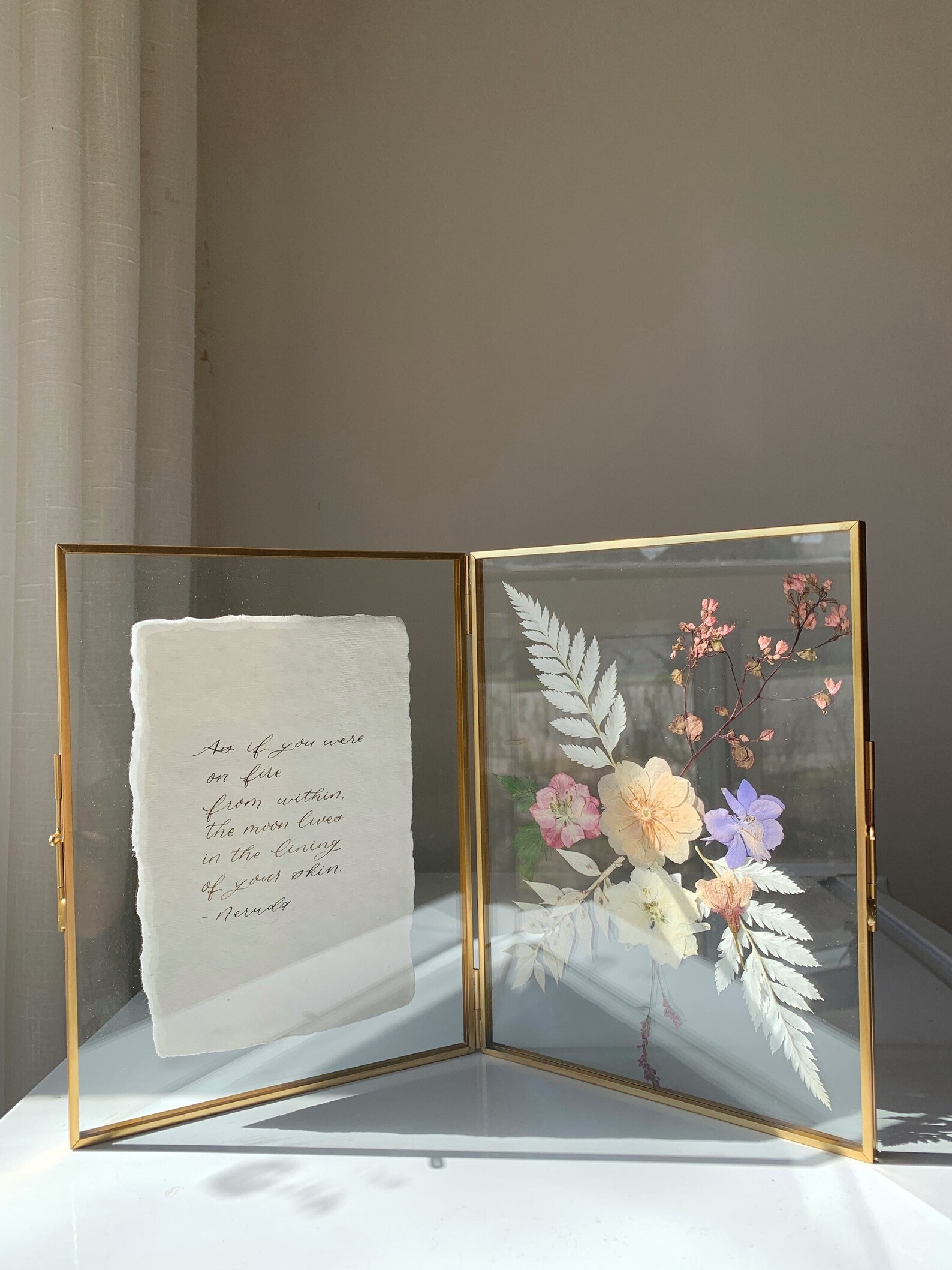 Custom Calligraphy Double Pressed Flower Floating Frame Vintage Flower ...