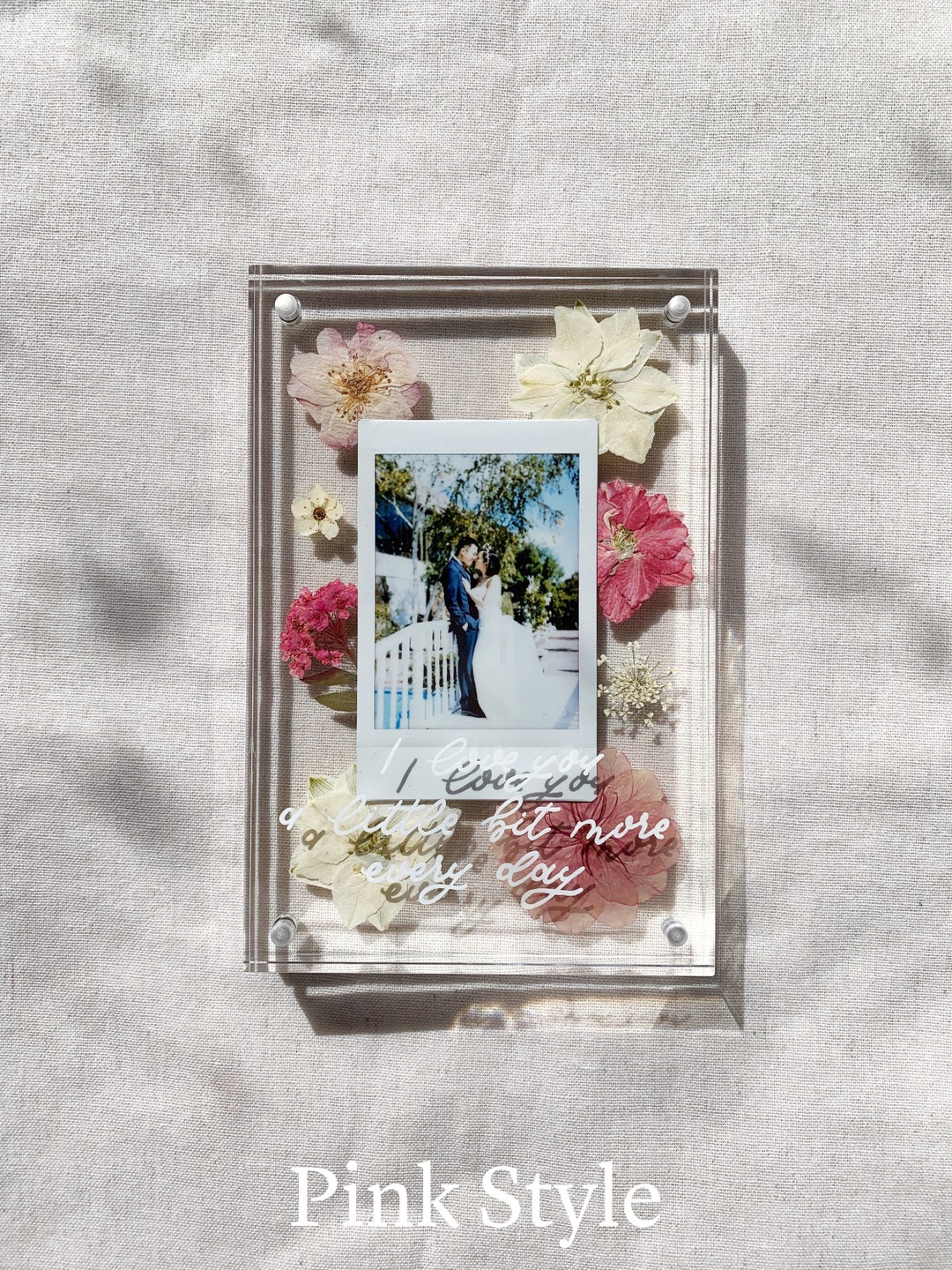 Pressed Flower Photo Acrylic Frame Custom Lettering Instant Film Photo ...