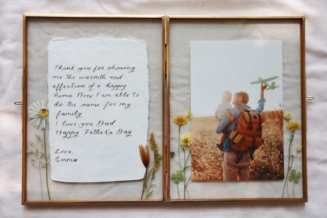 Custom Calligraphy Double Pressed Flower Photo Floating Frame Display ...