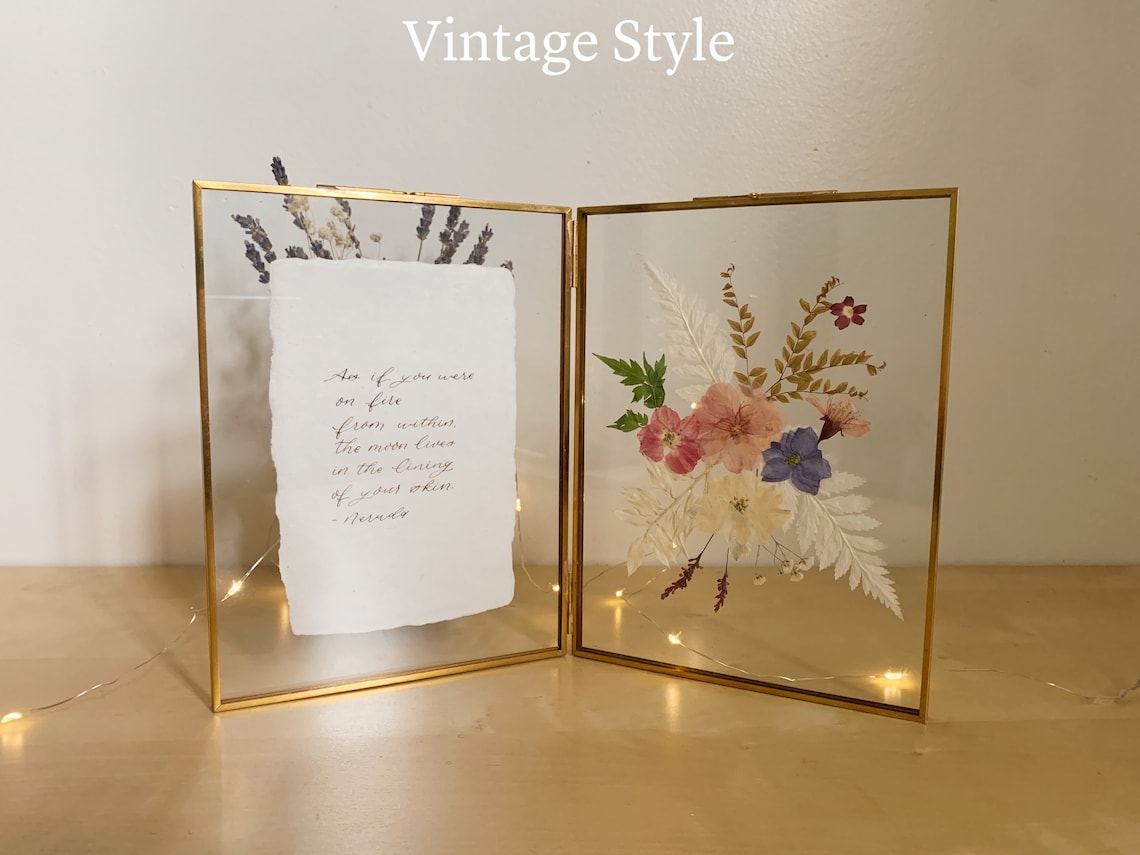 Custom Calligraphy Double Pressed Flower Floating Frame | Etsy