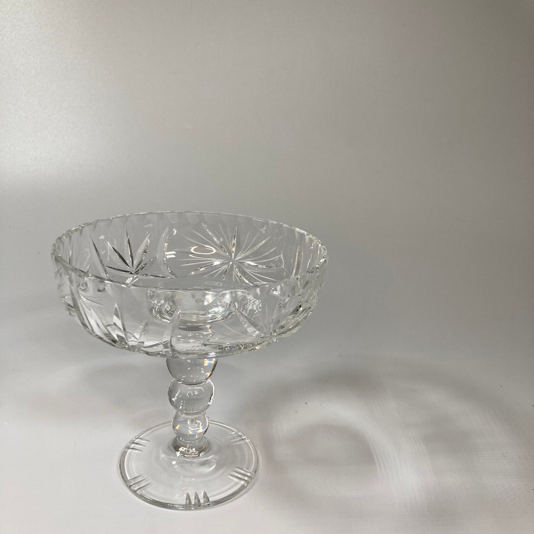Vintage Crystal Pedestal Bowl With Etched Details Elegant Centerpiece ...