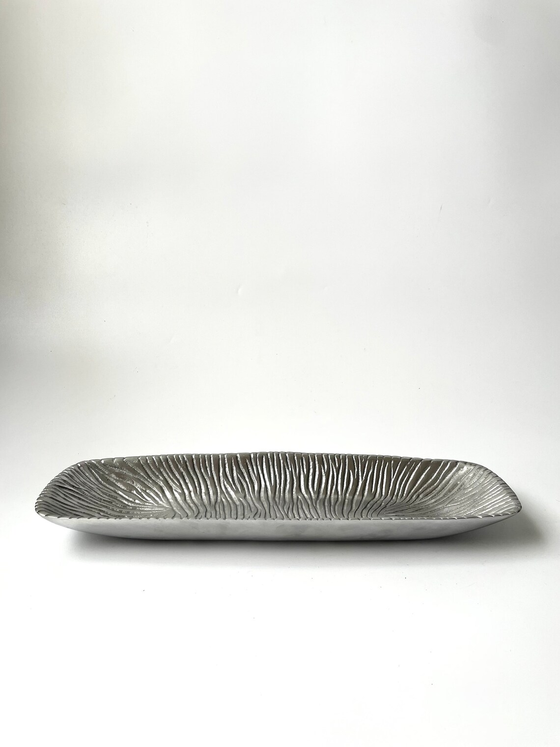 Long Silver Aluminum Grooved Decorative Tray Long Tray Housewarming ...