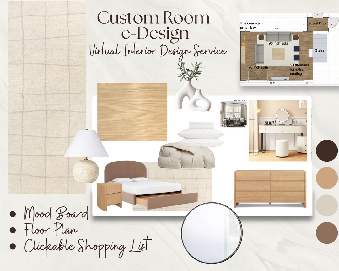 Virtual Interior Design | Custom Room E-design Package | Mood Board, Floor Plan & Clickable ...