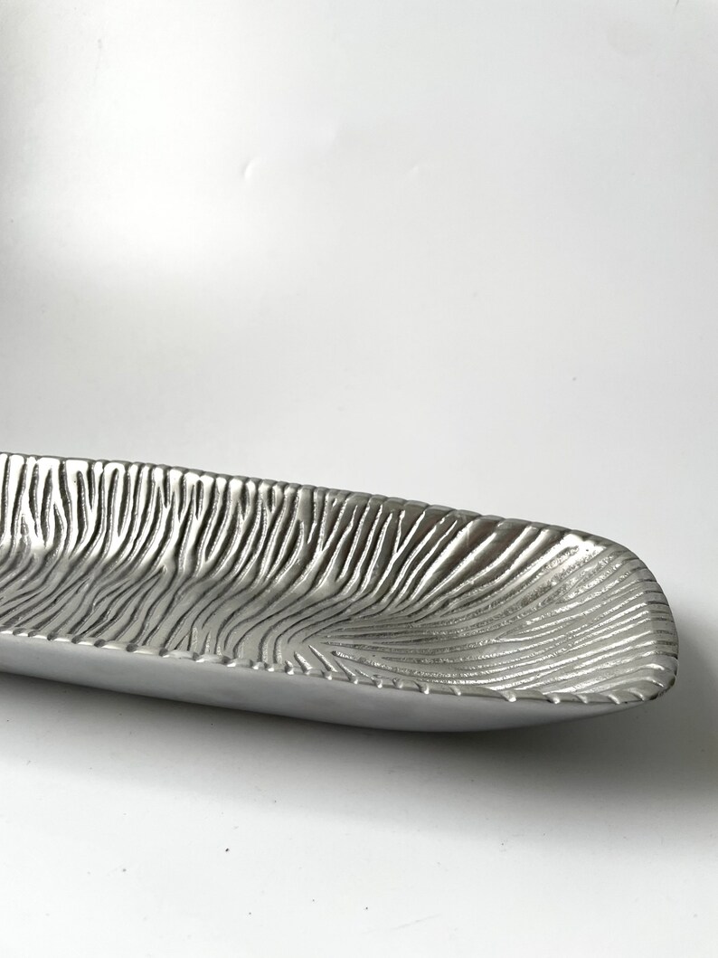Long Silver Aluminum Grooved Decorative Tray Long Tray Housewarming ...
