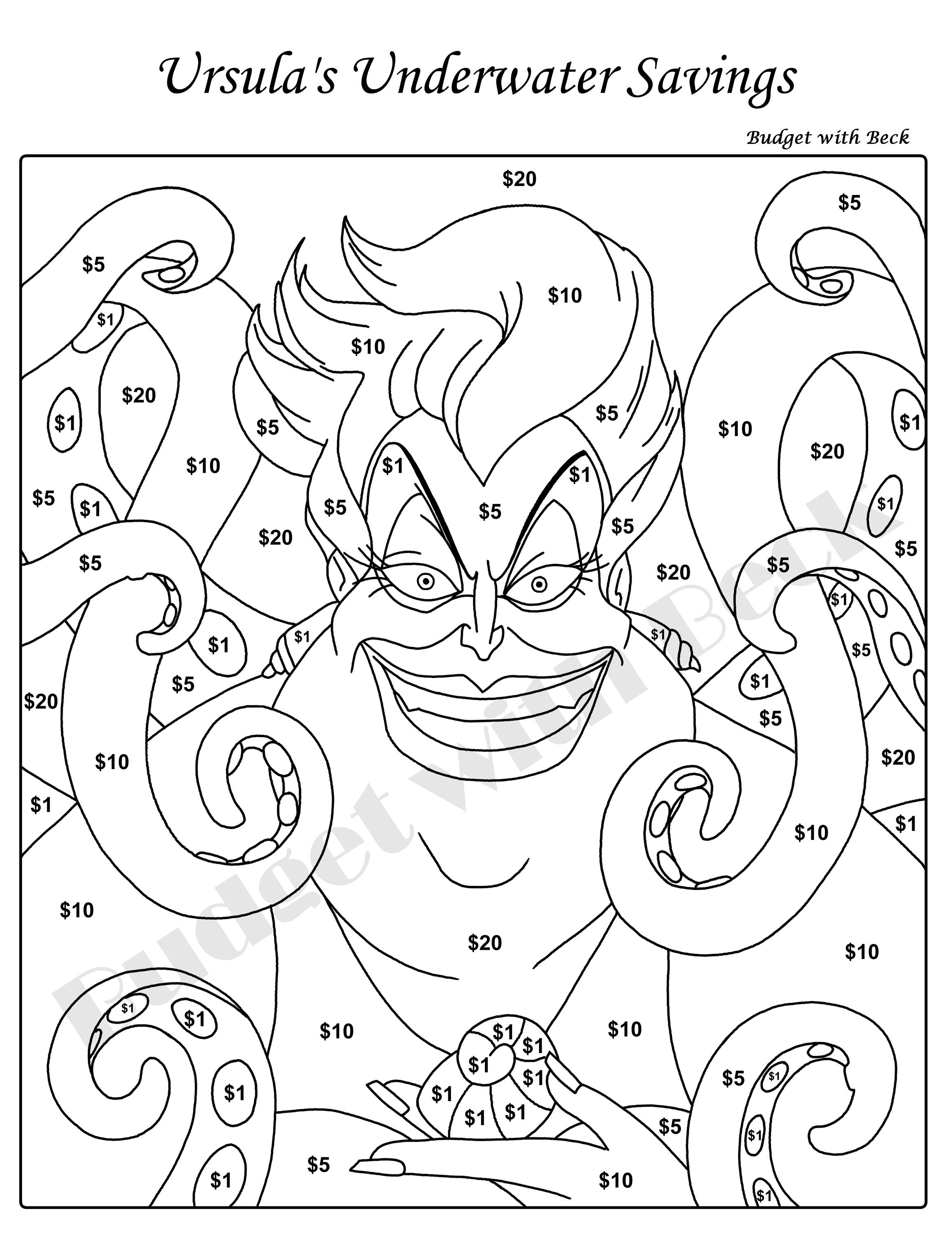 Ursula Colouring Page Mystery Savings Challenge - Digital Download - Etsy