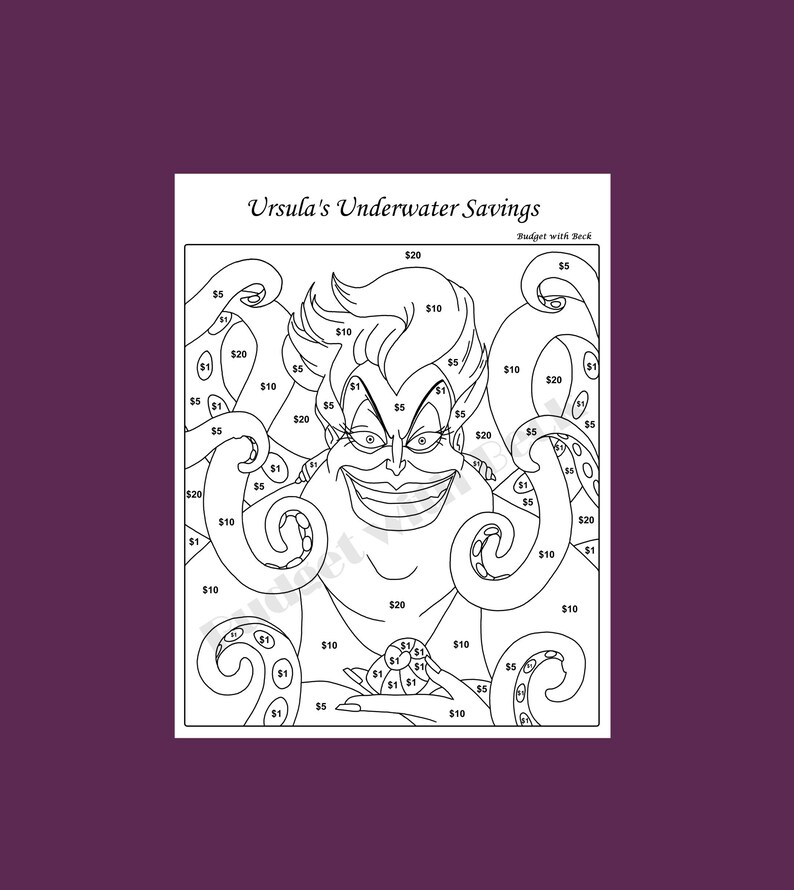 Ursula Colouring Page Mystery Savings Challenge - Digital Download - Etsy