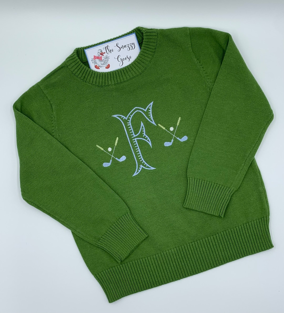 Classic Crewneck Sweater With Golf Clubs and Monogrammed Initial - Etsy