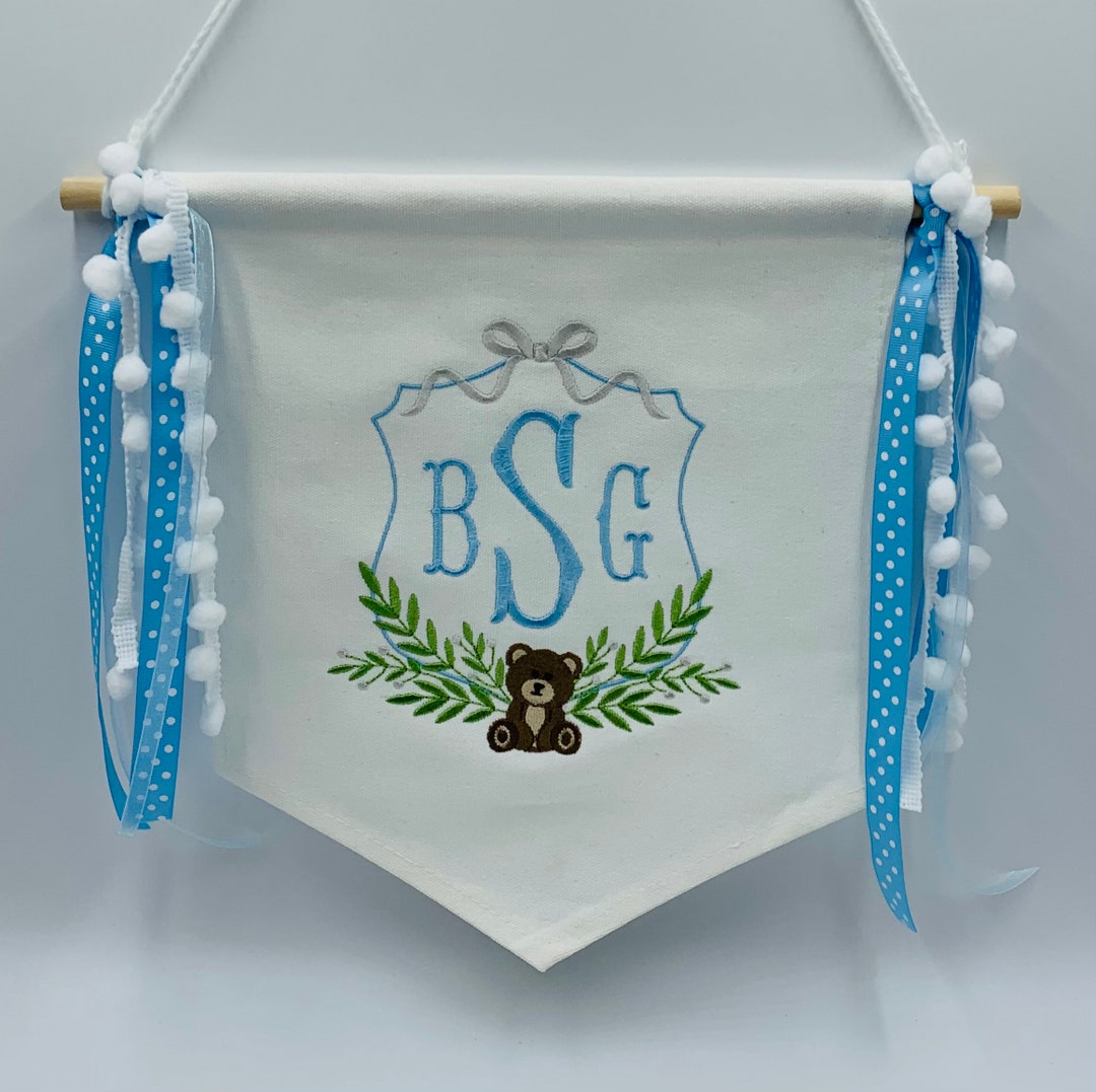 Custom Baby Banner With Bear and Monogram - Etsy