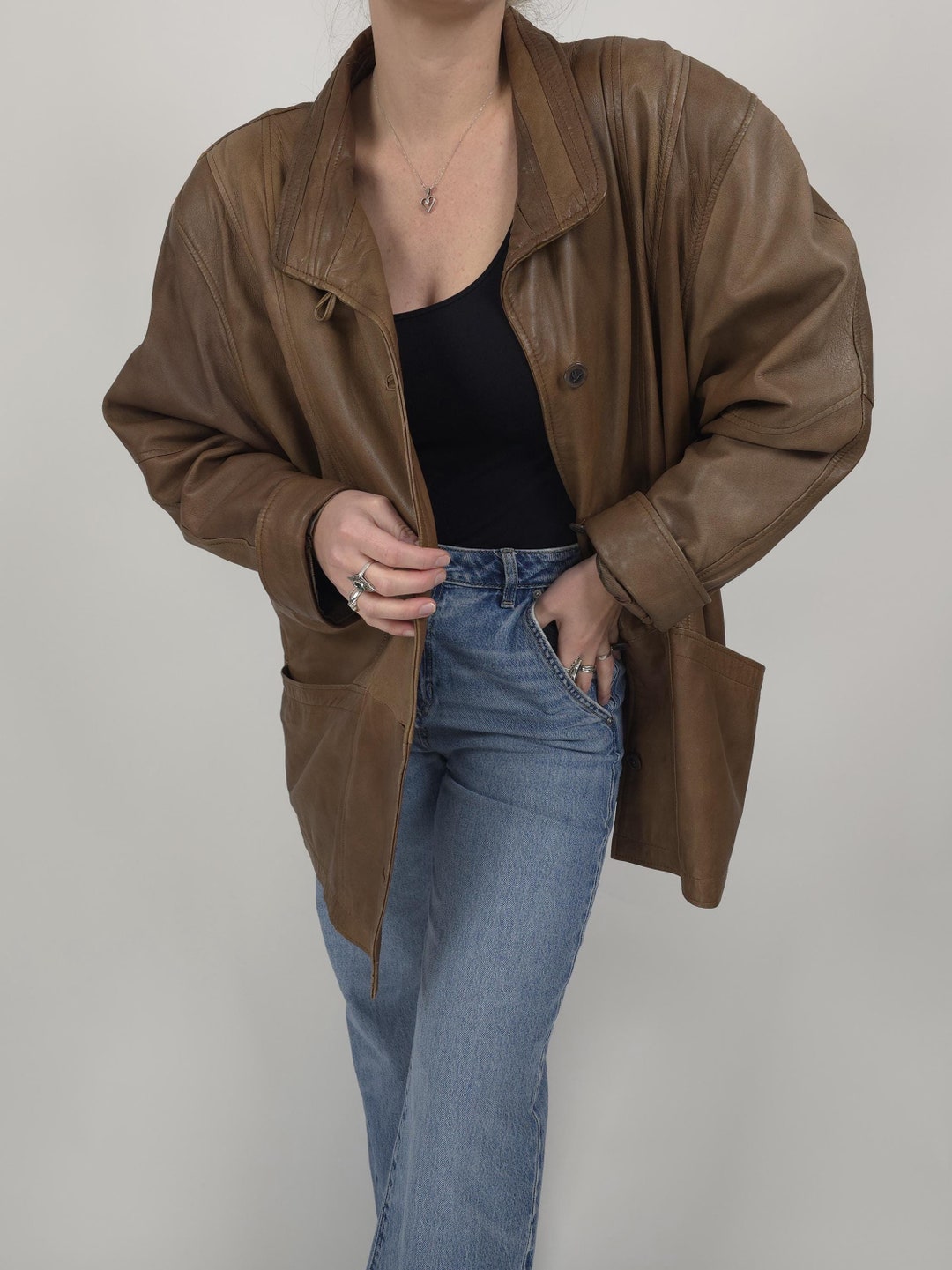 Vintage 80s Brown Leather Jacket Size L 80s Retro Leather Jacket Brown ...