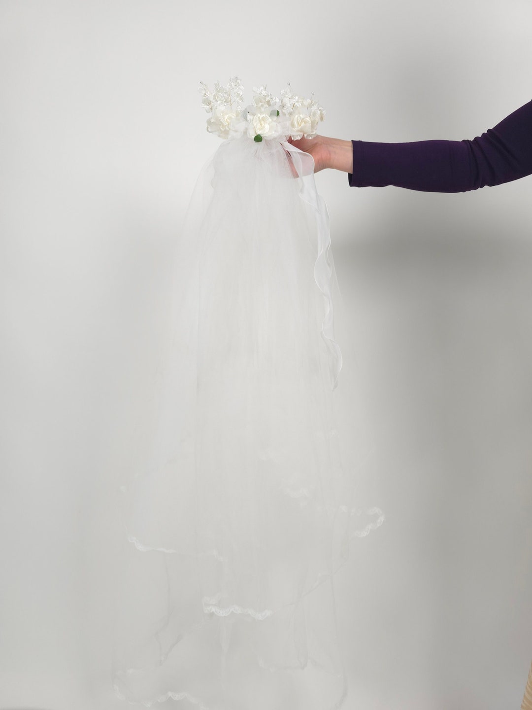 Vintage 80s White Floral Transparent Lace Veil 80s Retro Veil White ...