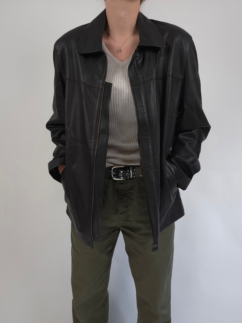 Vintage 90s Dark Brown Men Leather Jacket Size S 90s Retro Leather ...