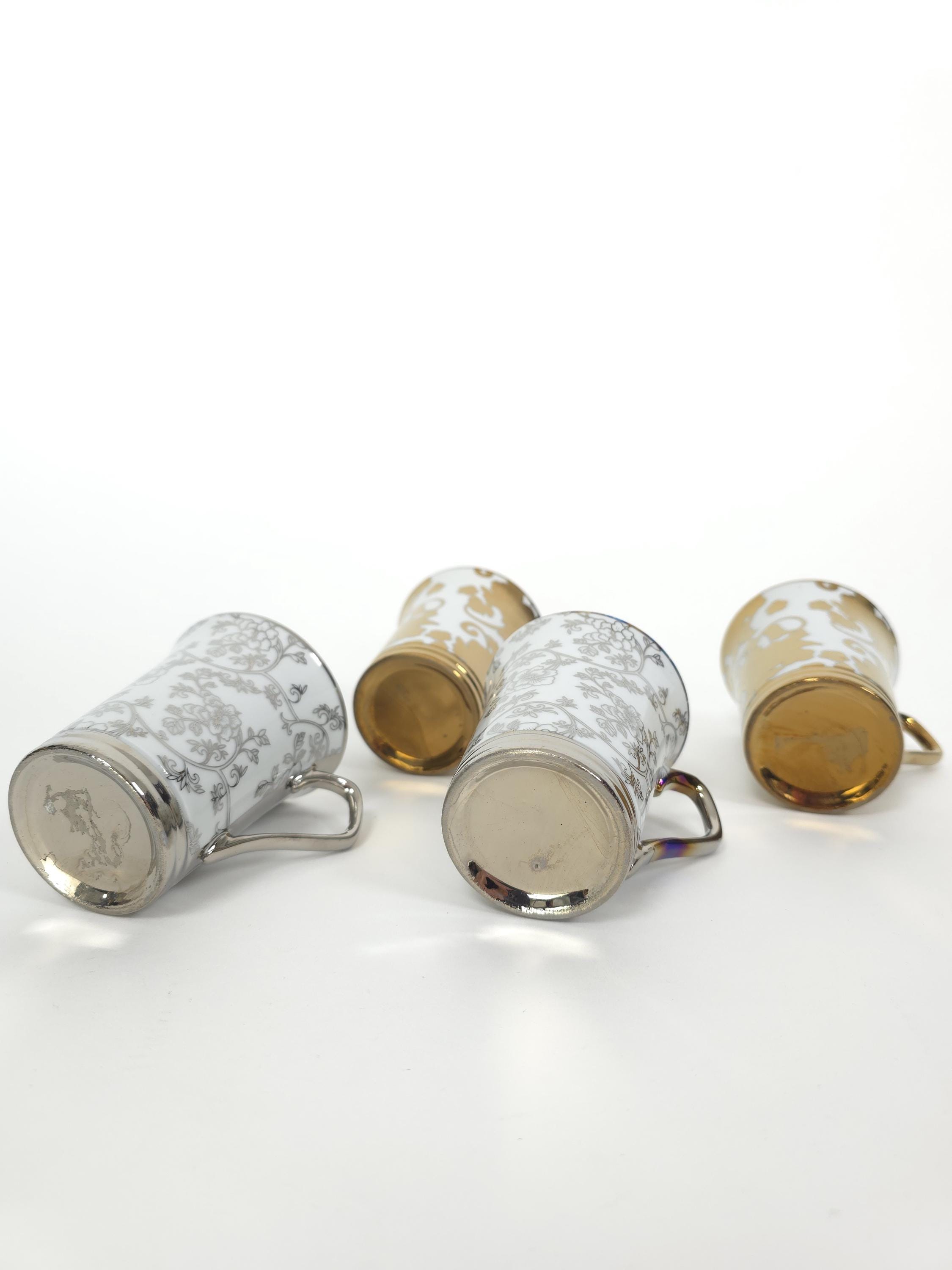 Vintage 80s 4 Small Cups Gold Silver Pattern 80s Retro Cups Silver Gold ...