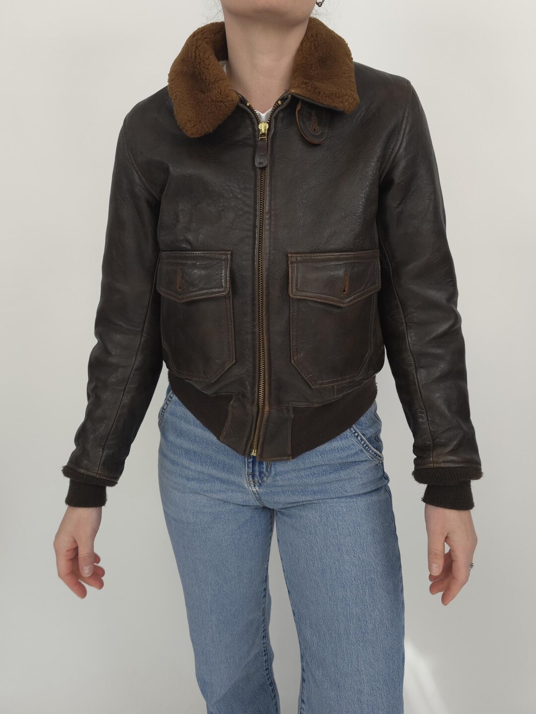 Vintage US Navy Pilot Flight Jacket the Cockpit 80s Leather Brown ...