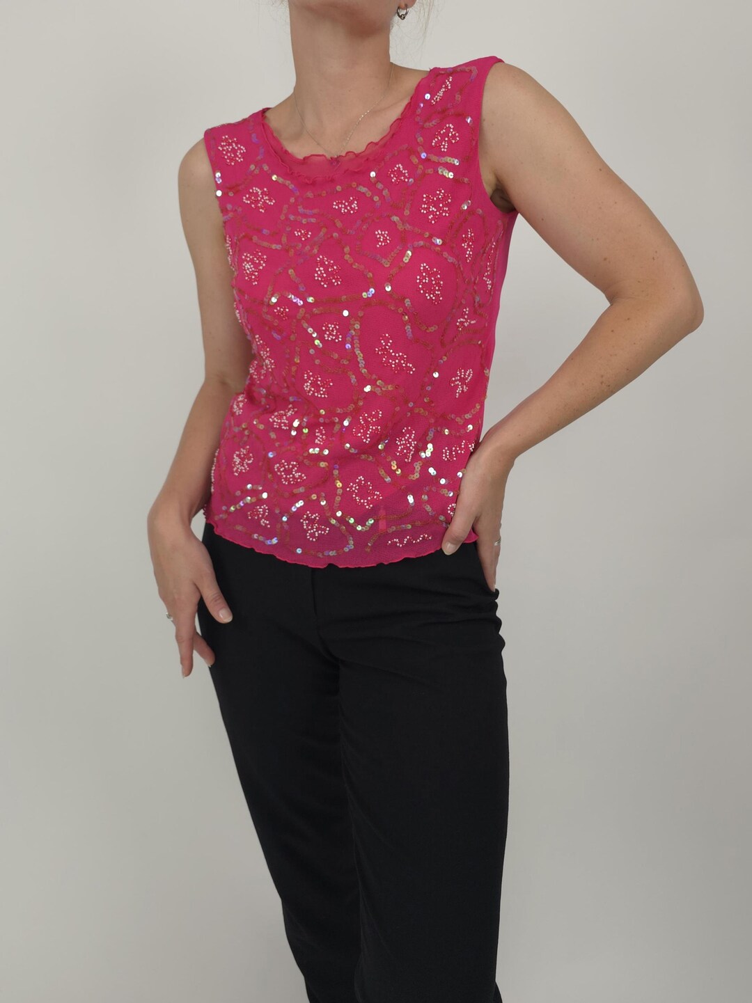 Vintage Y2k 90s Pink Glitter Pearl Top Size S-M 90er Jahre Retro Top ...