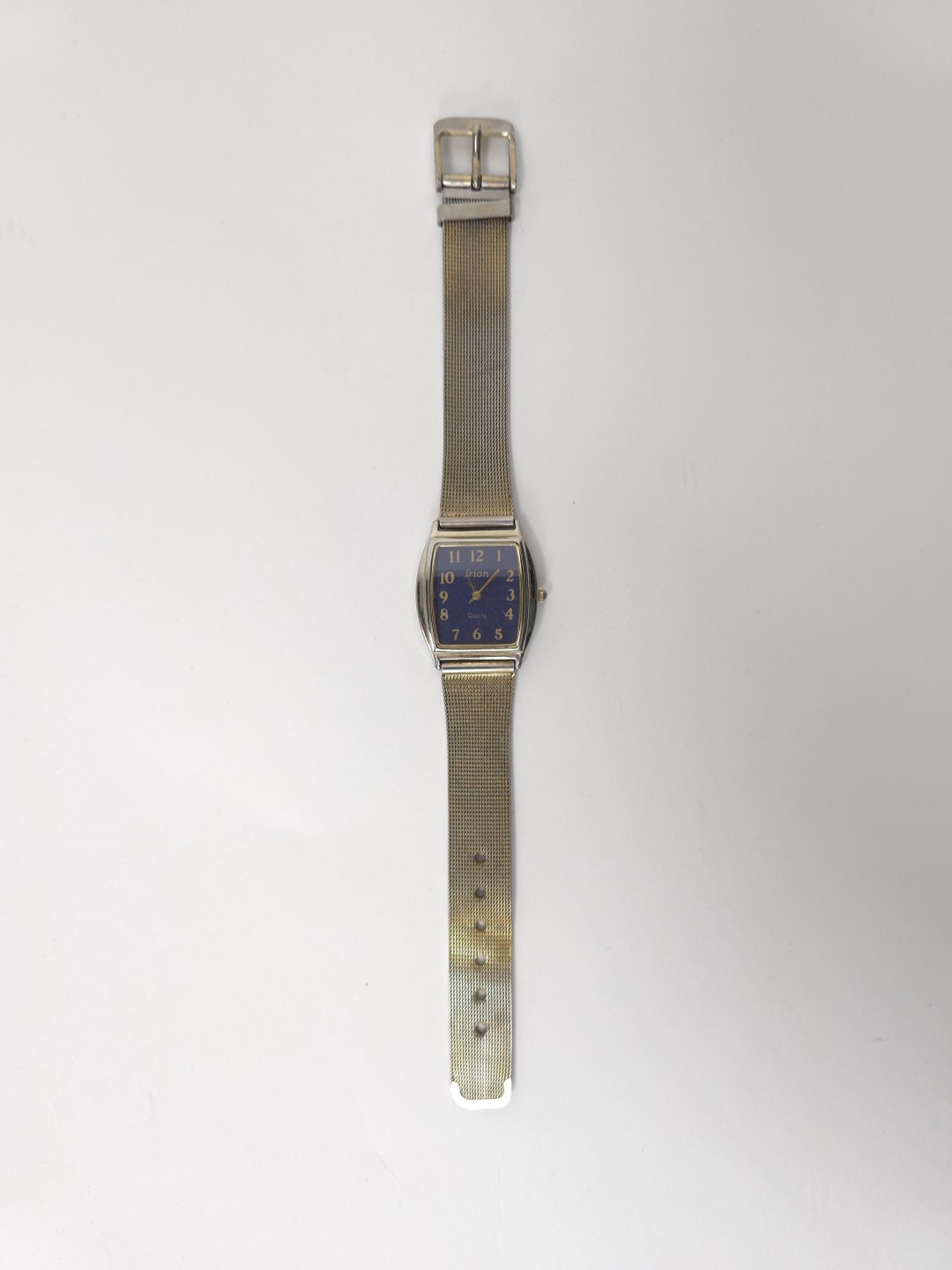 Vintage 80s Irion Quartz Watch Gold Blue 80s Retro Wristwatch Stainless ...