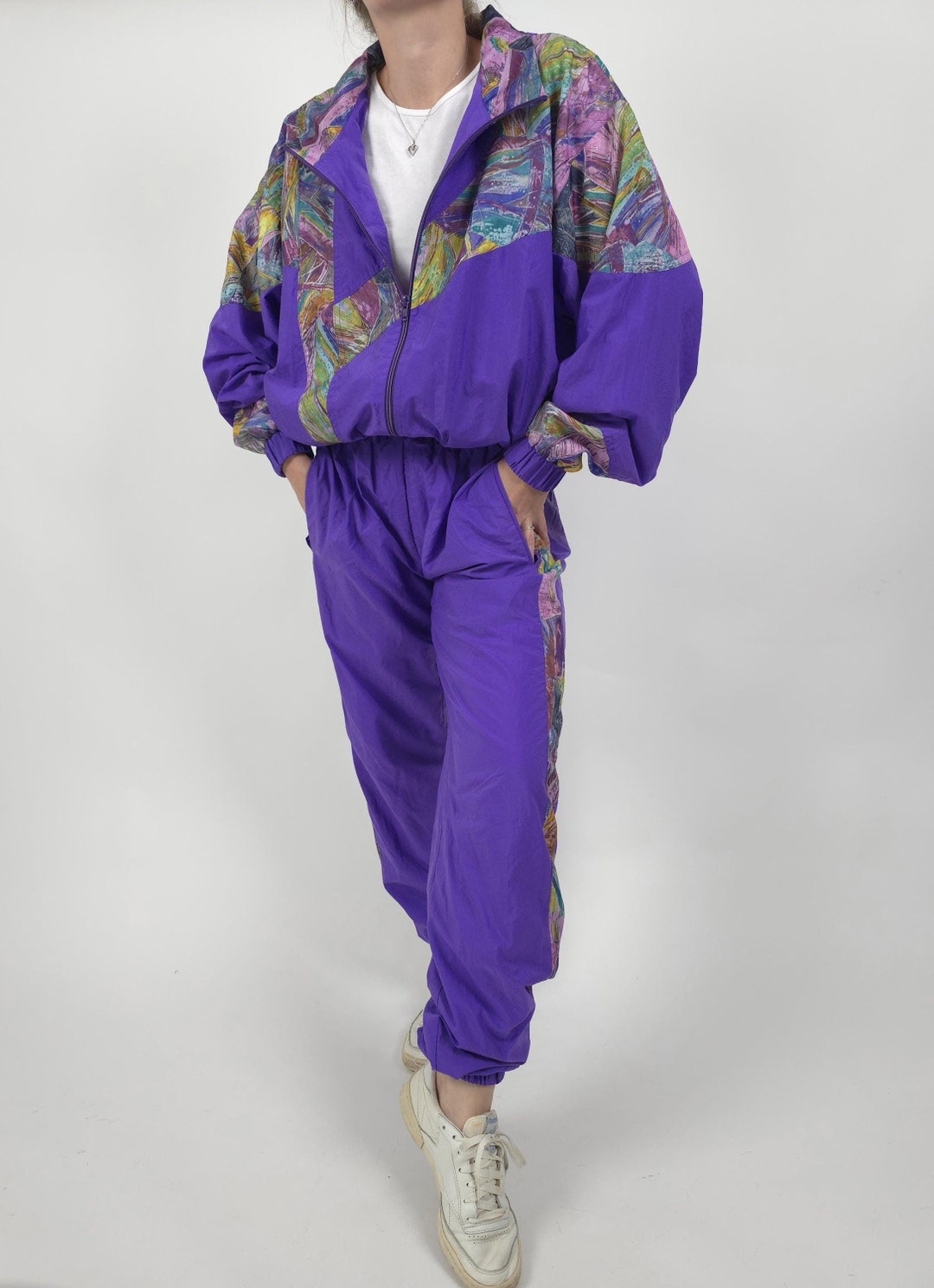 Vintage 80s Purple Pattern Sports Suit Size L 80s Retro Jogging Suit ...