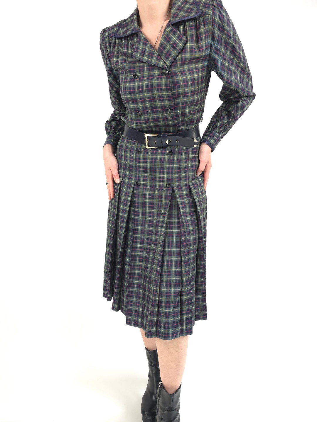 Vintage 80s Blue Checked Dress Size S 80s Retro Dress Blue Checked Size ...