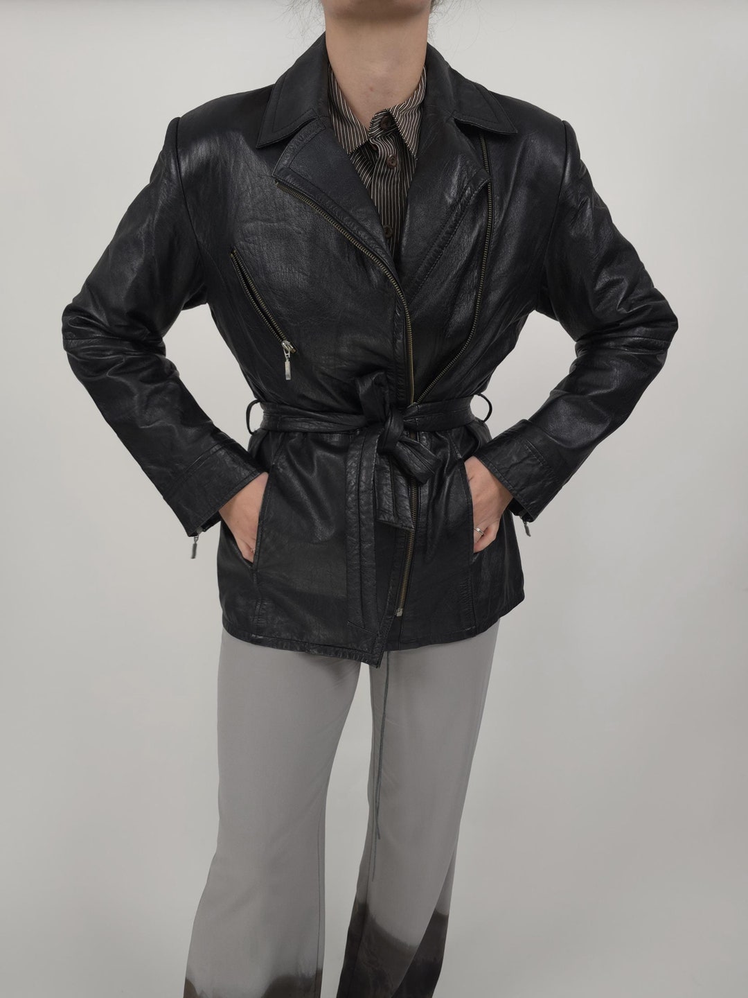 Vintage 80s Black Woman Leather Jacket Size S-M 80s Retro Leather ...