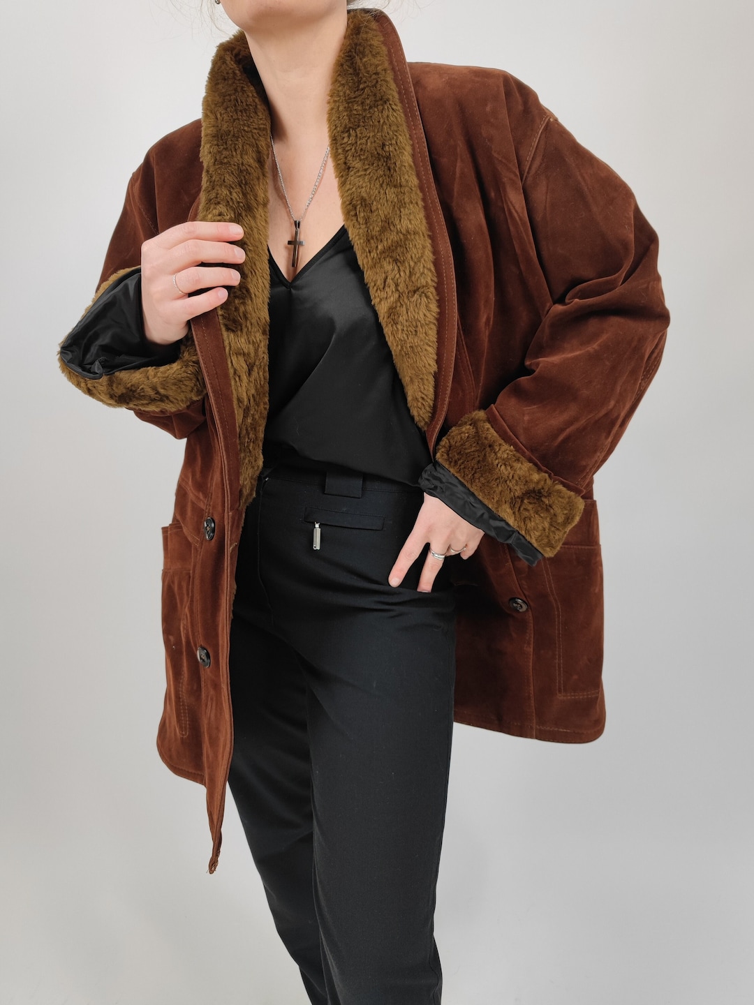 Vintage 80s Brown Fake Fur Jacket Size L 80s Retro Jacket Brown Fake ...