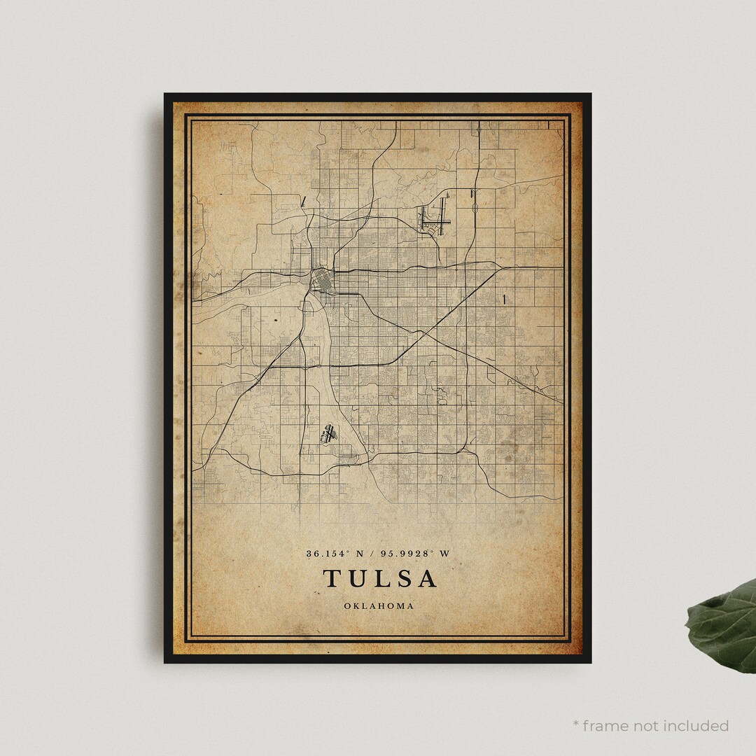 Tulsa Vintage Map Print, Tulsa Retro Map Poster, Antique Style Map ...