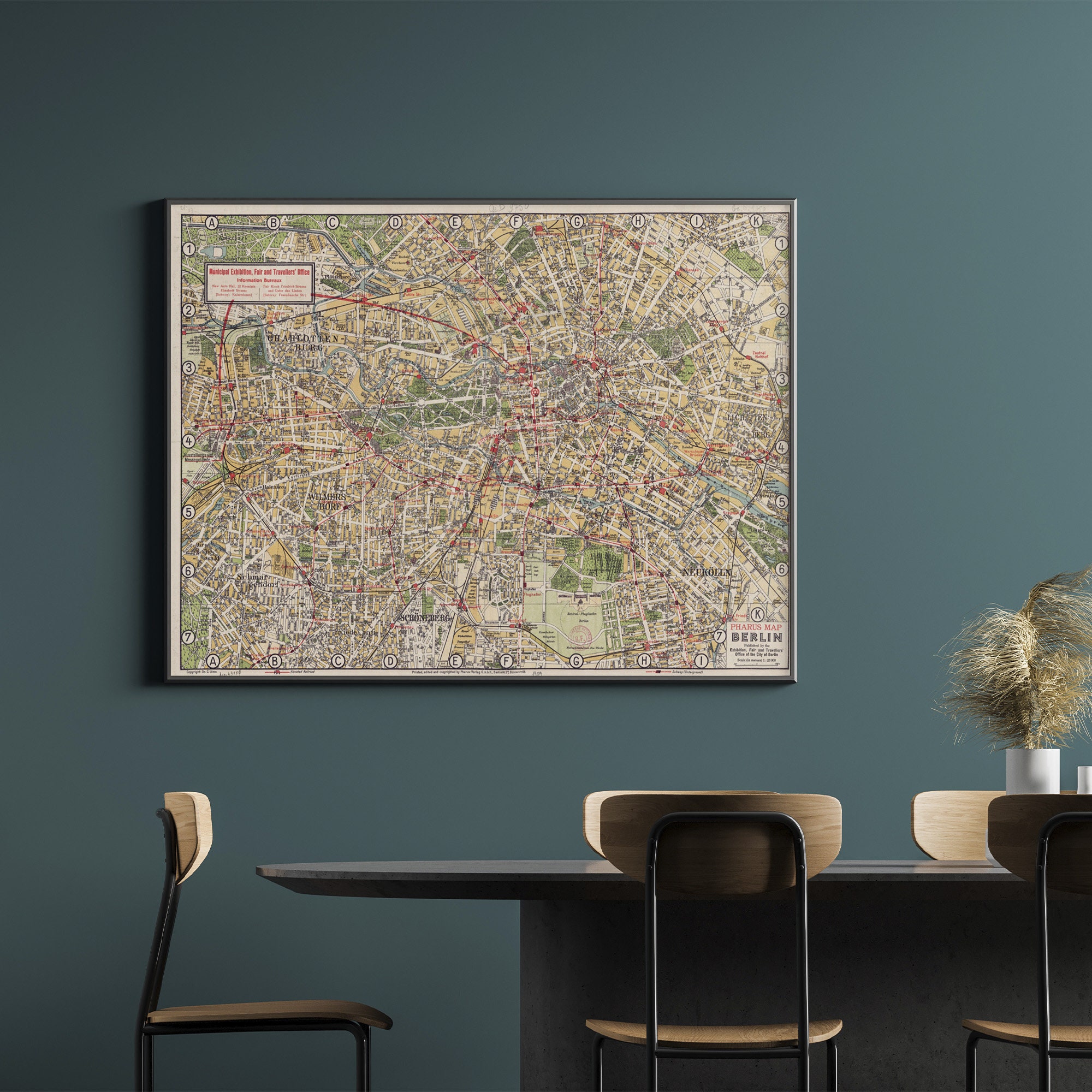 1929 Pharus Map Berlin, Antique Map of Berlin, Old Historical Map of ...