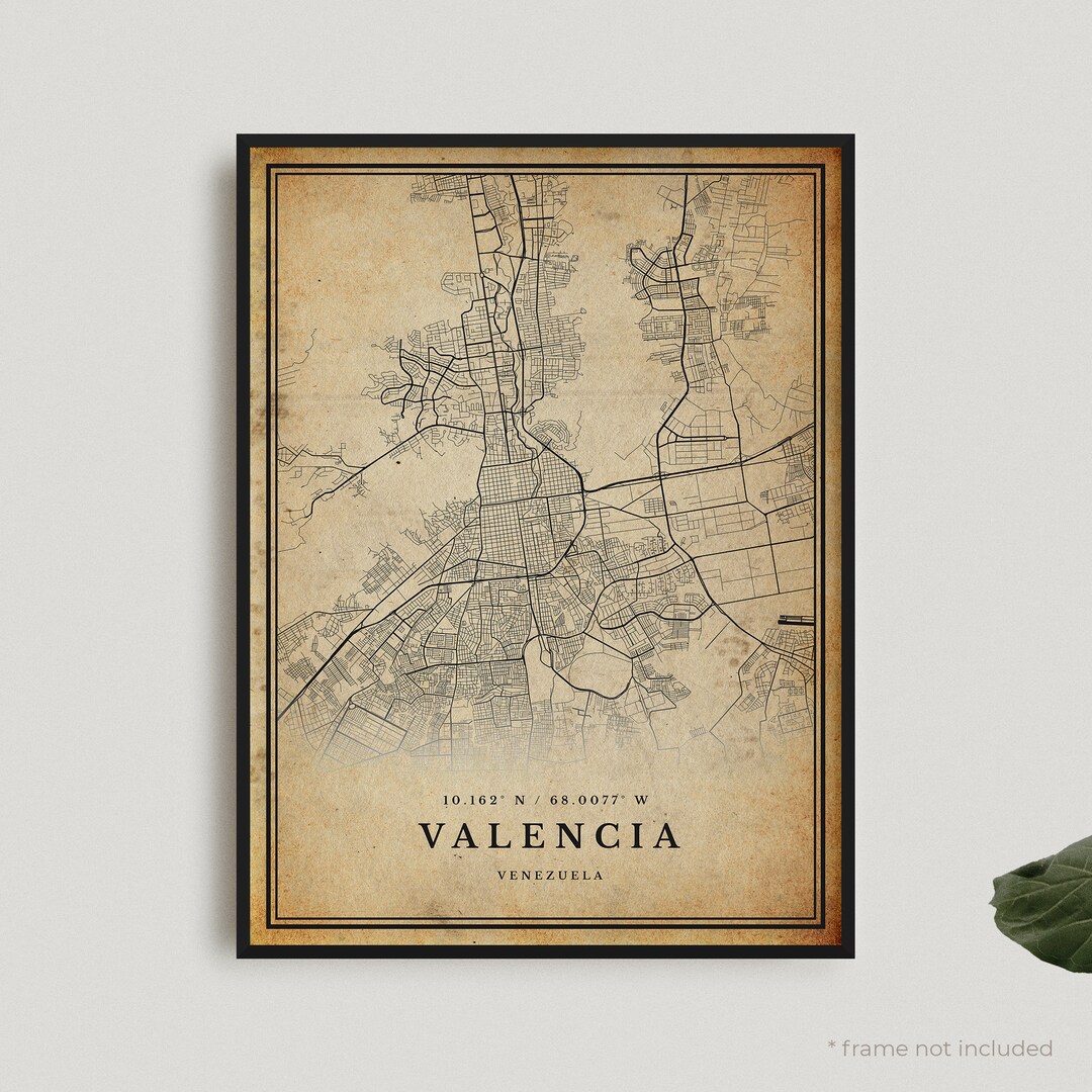 Valencia Vintage Map Print, Valencia Retro Map Poster, Antique Style ...